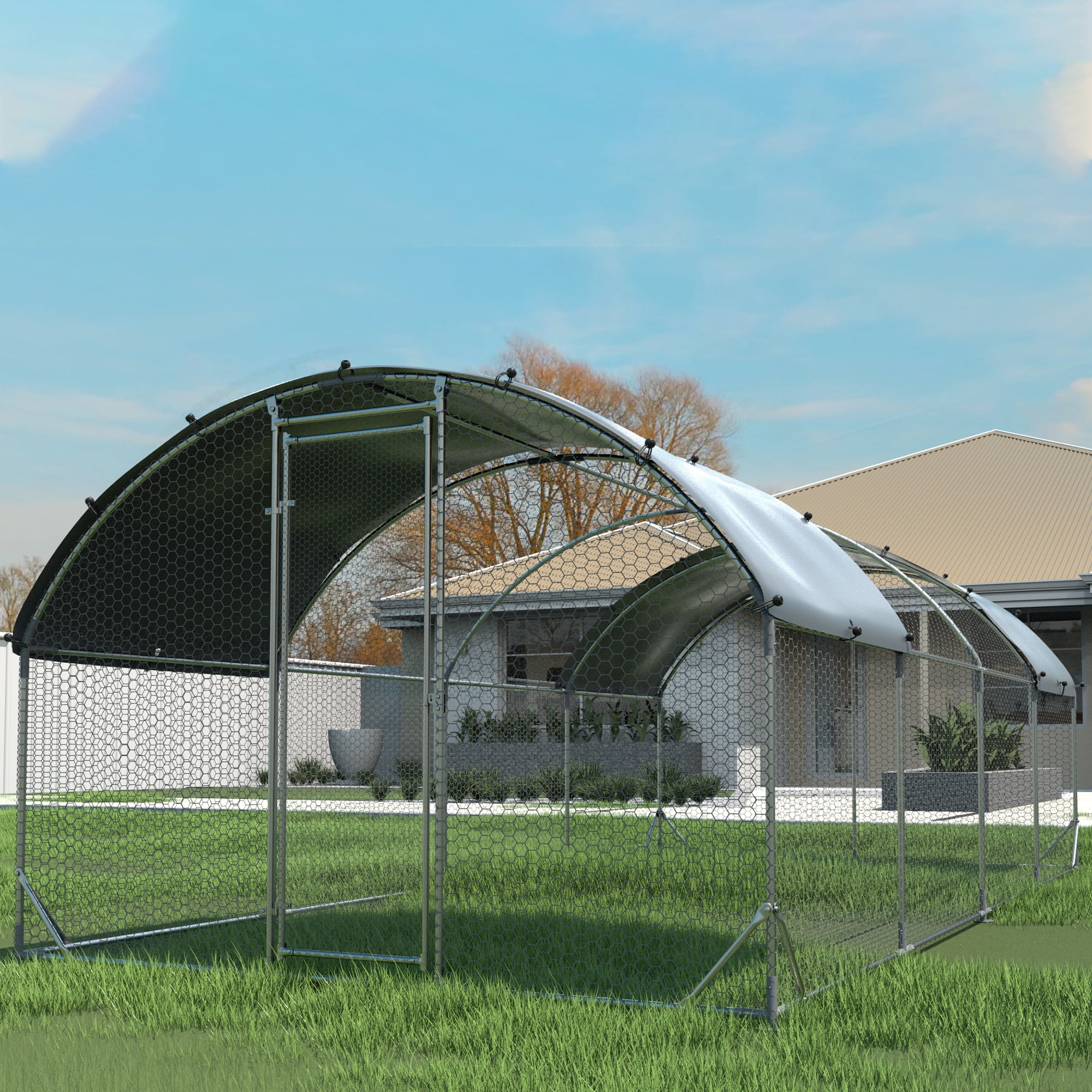 Large Metal Chicken Coop, Outdoor Walk-in Poultry Cage, Tri-Supporting ...