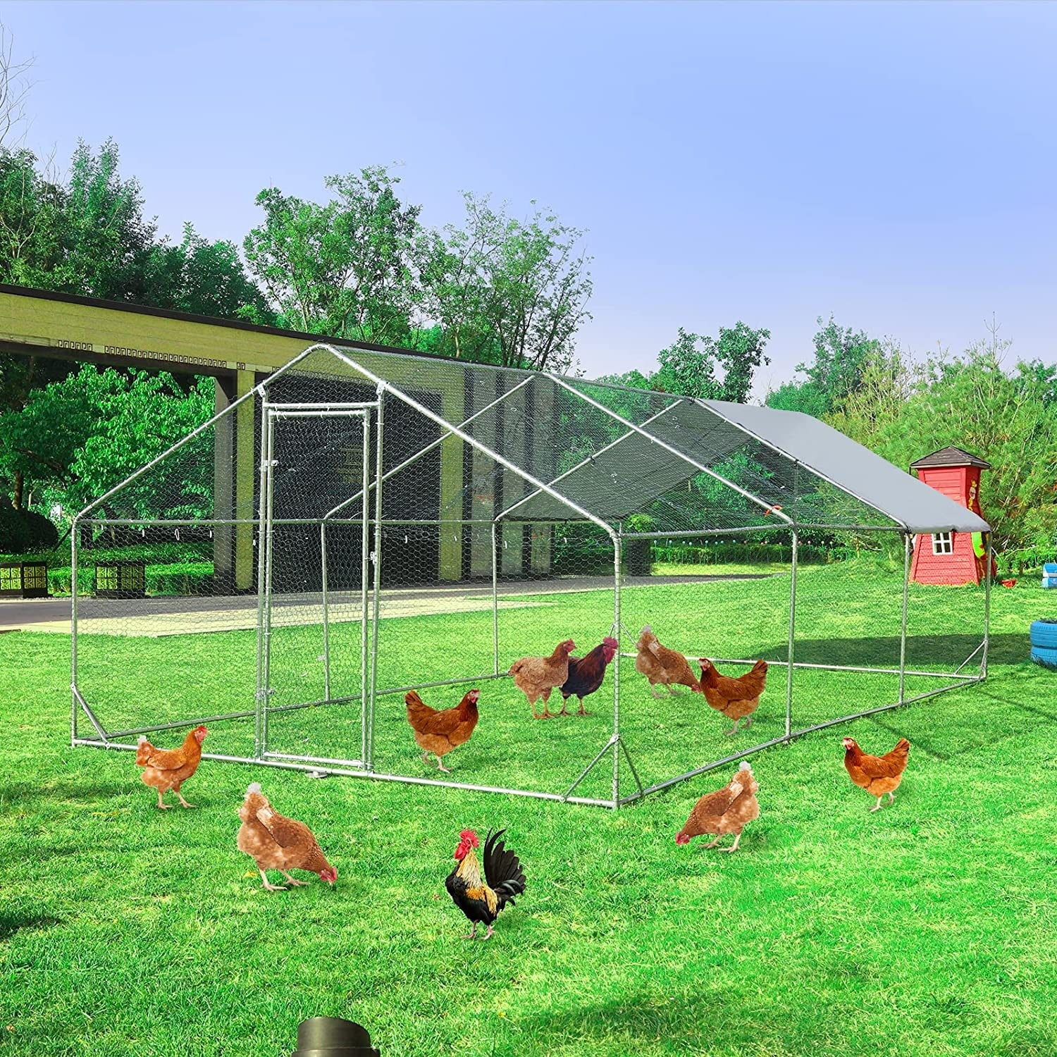 Large Metal Chicken Coop, Outdoor Walk-in Poultry Cage with Waterproof ...