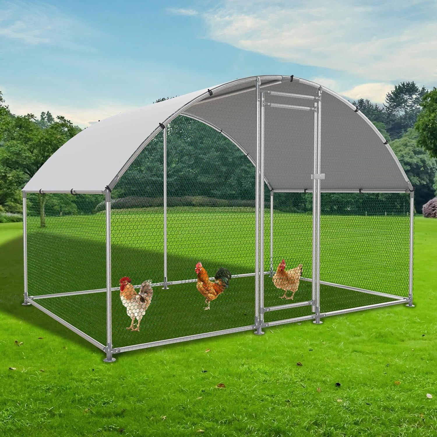 Large Metal Chicken Coop, Outdoor cage Run with Waterproof and Anti-UV ...