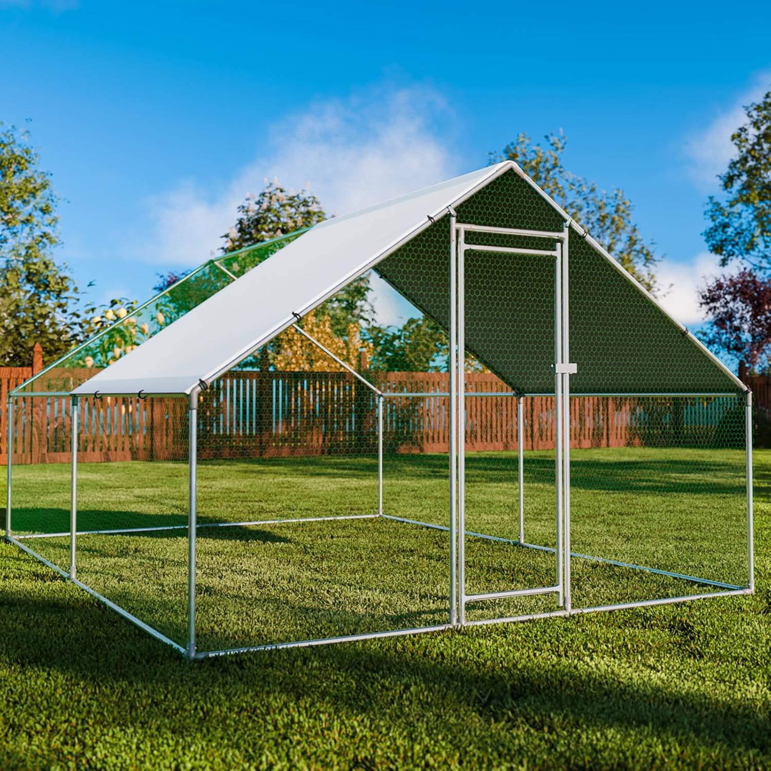 Large Metal Chicken Coop Chicken Pen Walk-in Poultry Cage with Water ...