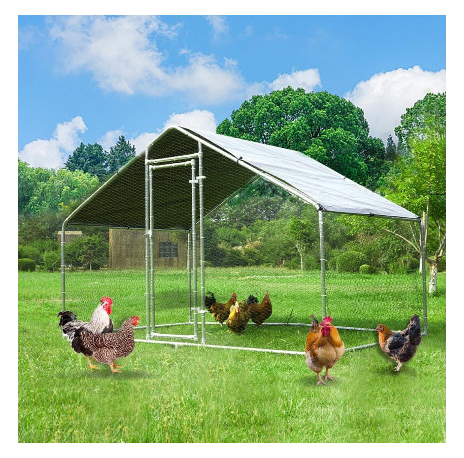Large Metal Chicken Coop Run for 6/8/10 Chickens,Heavy Duty Walk-in Poultry Cage with Cover ...