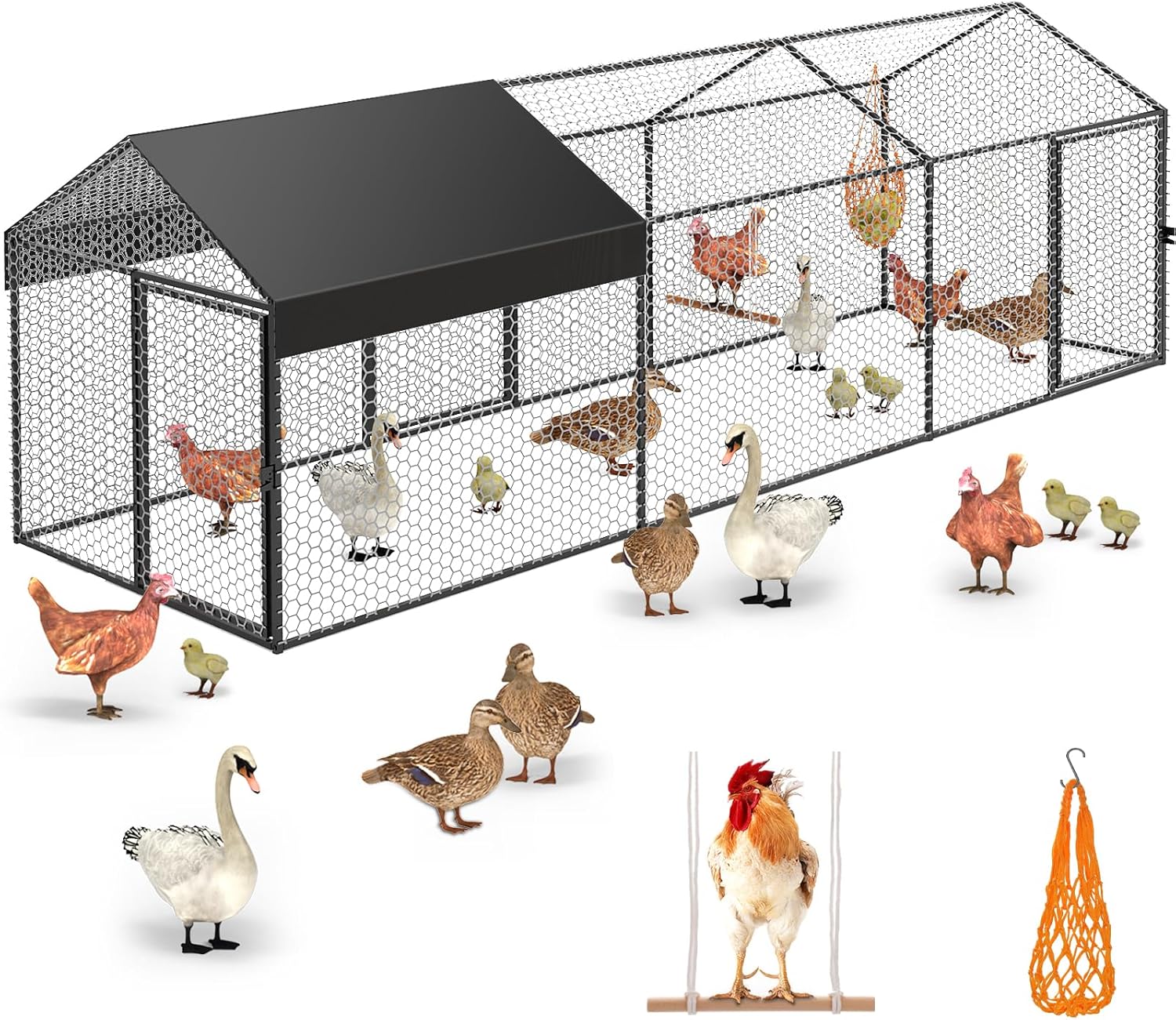 Large Metal Chicken Coop Run with Cover 120" L×40" W×40" H Portable ...