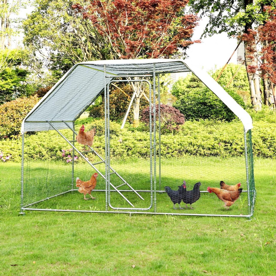 Large Metal Chicken Coop, Walk-in Chicken Run for 10 Chicken with Water ...