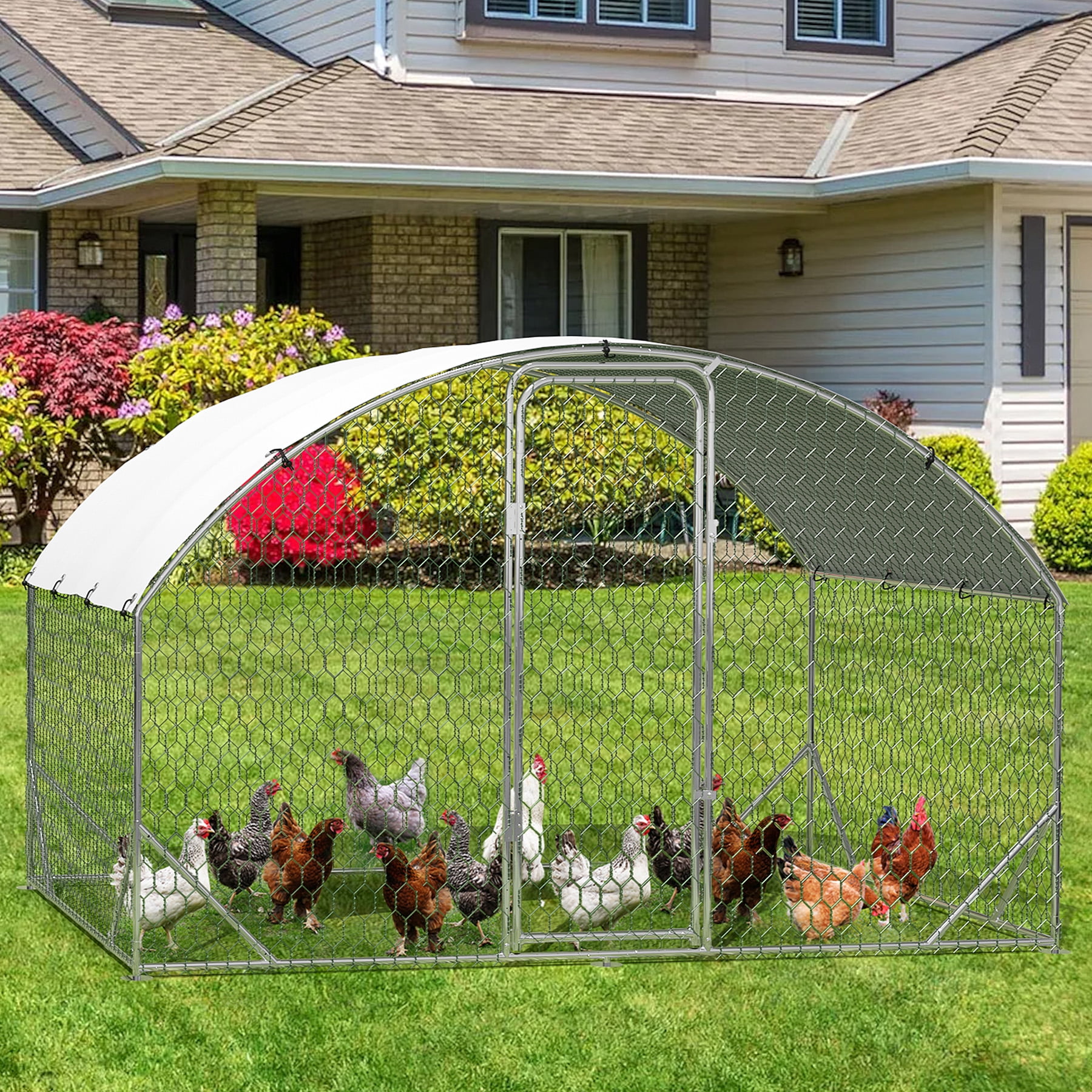 Large Metal Chicken Coop, Walk-in Poultry Cage, Dome Shaped Coop with ...