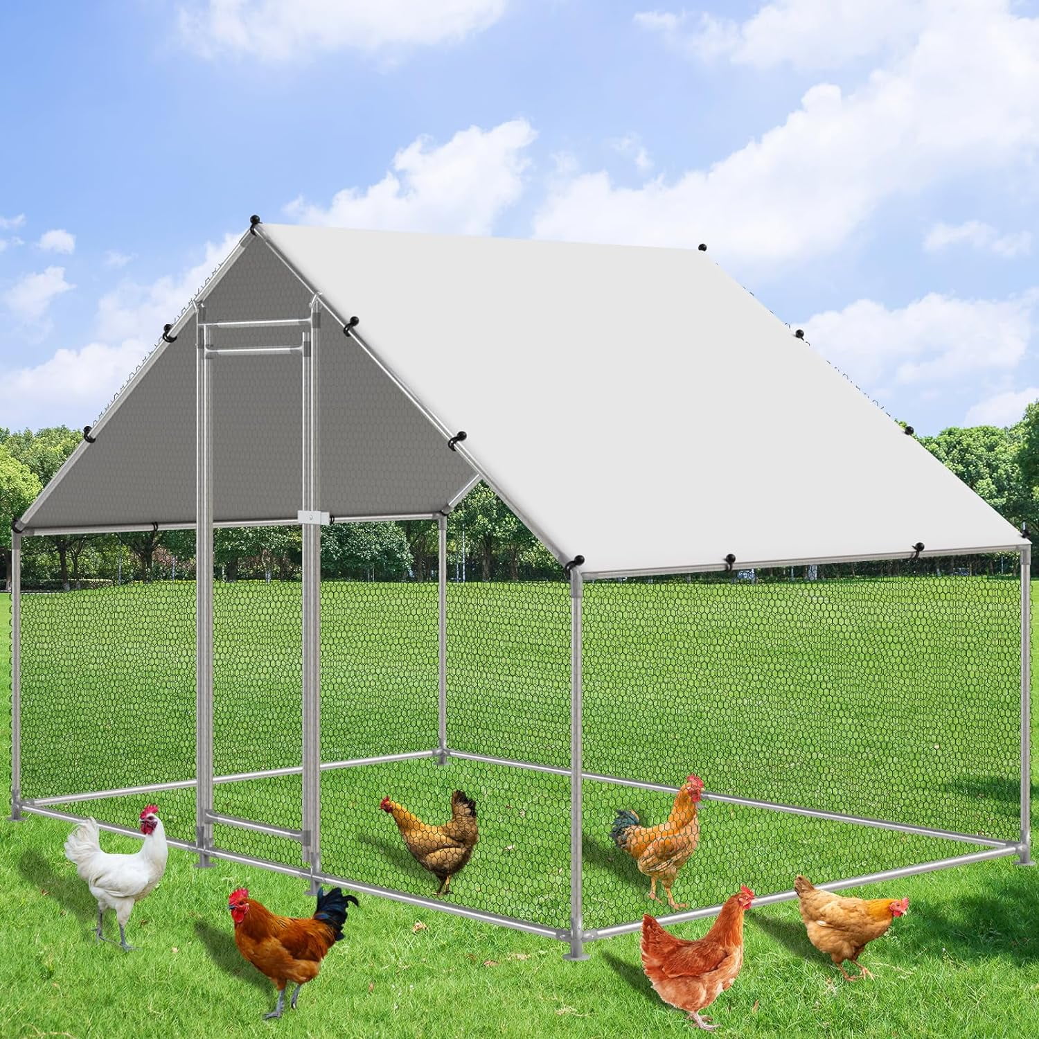 Large Metal Chicken Coop Walk-in Poultry Cage Hen Duck Run House with ...