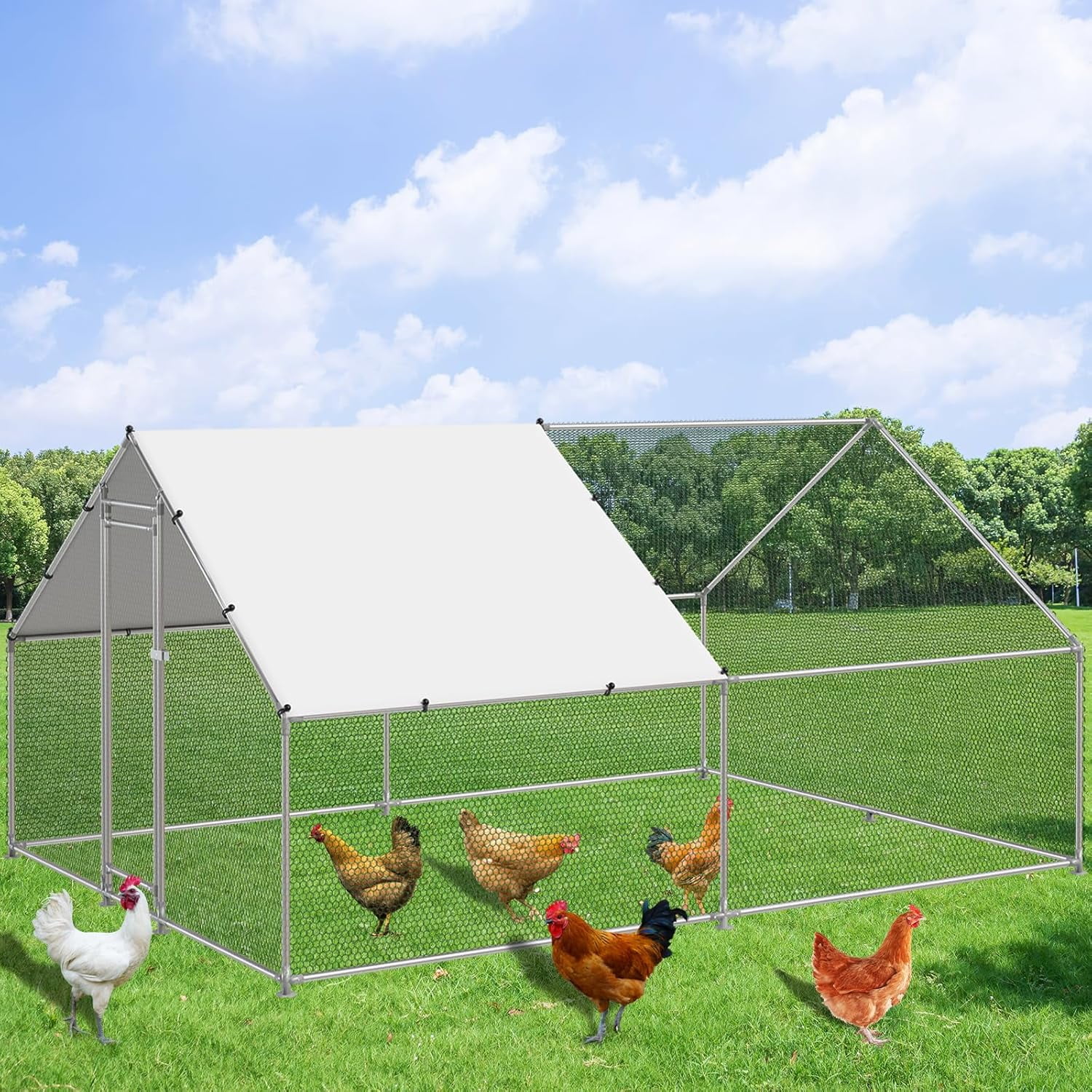 Large Metal Chicken Coop Walk-in Poultry Cage Hen Duck Run House with ...