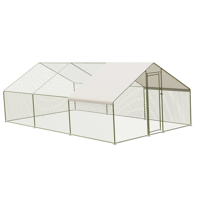 Large Metal Chicken Coop Walk-in Poultry Cage Hen Duck Run House with ...