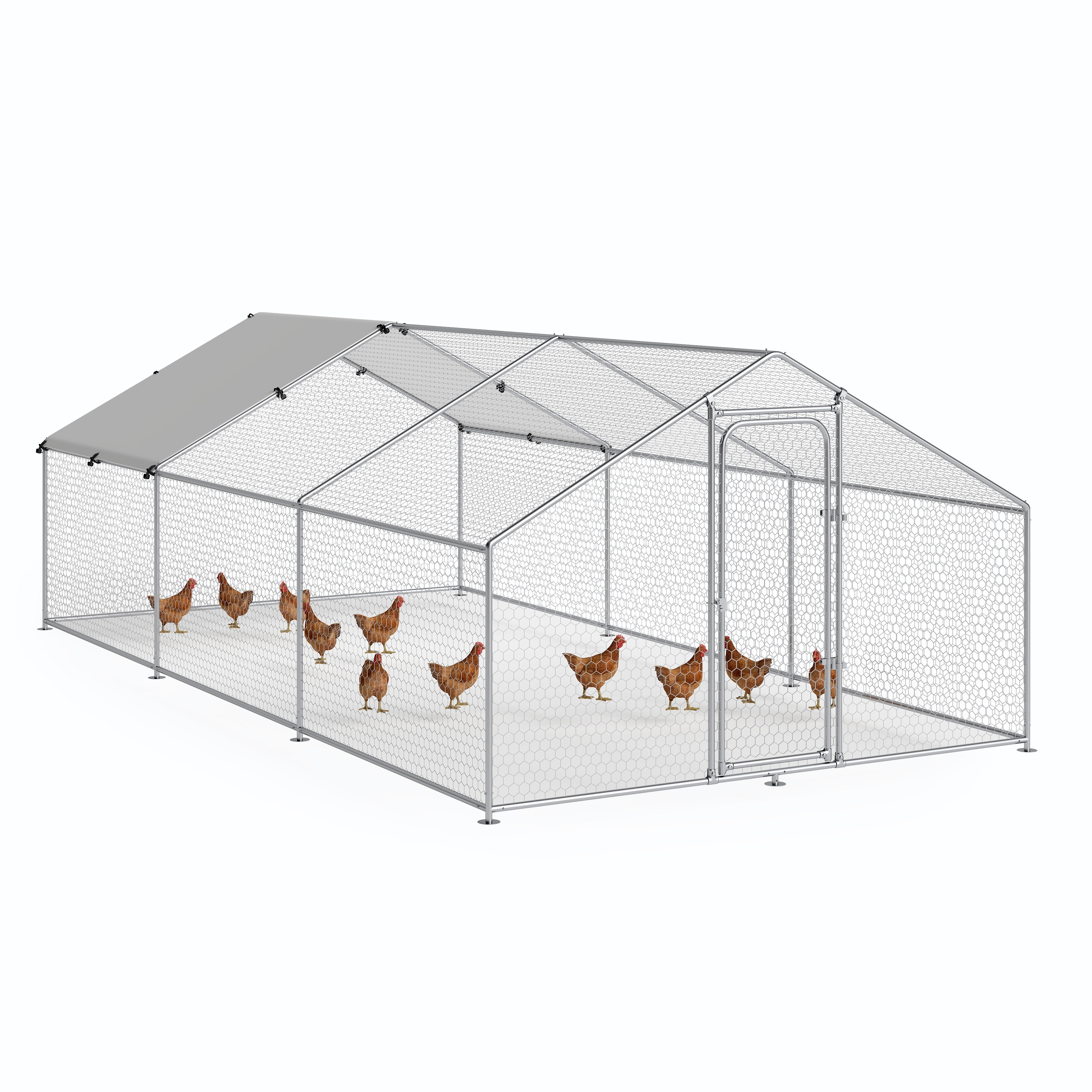 YOKWOK Large Metal Chicken Coop Walk-in Poultry Cage Hen Run House with ...
