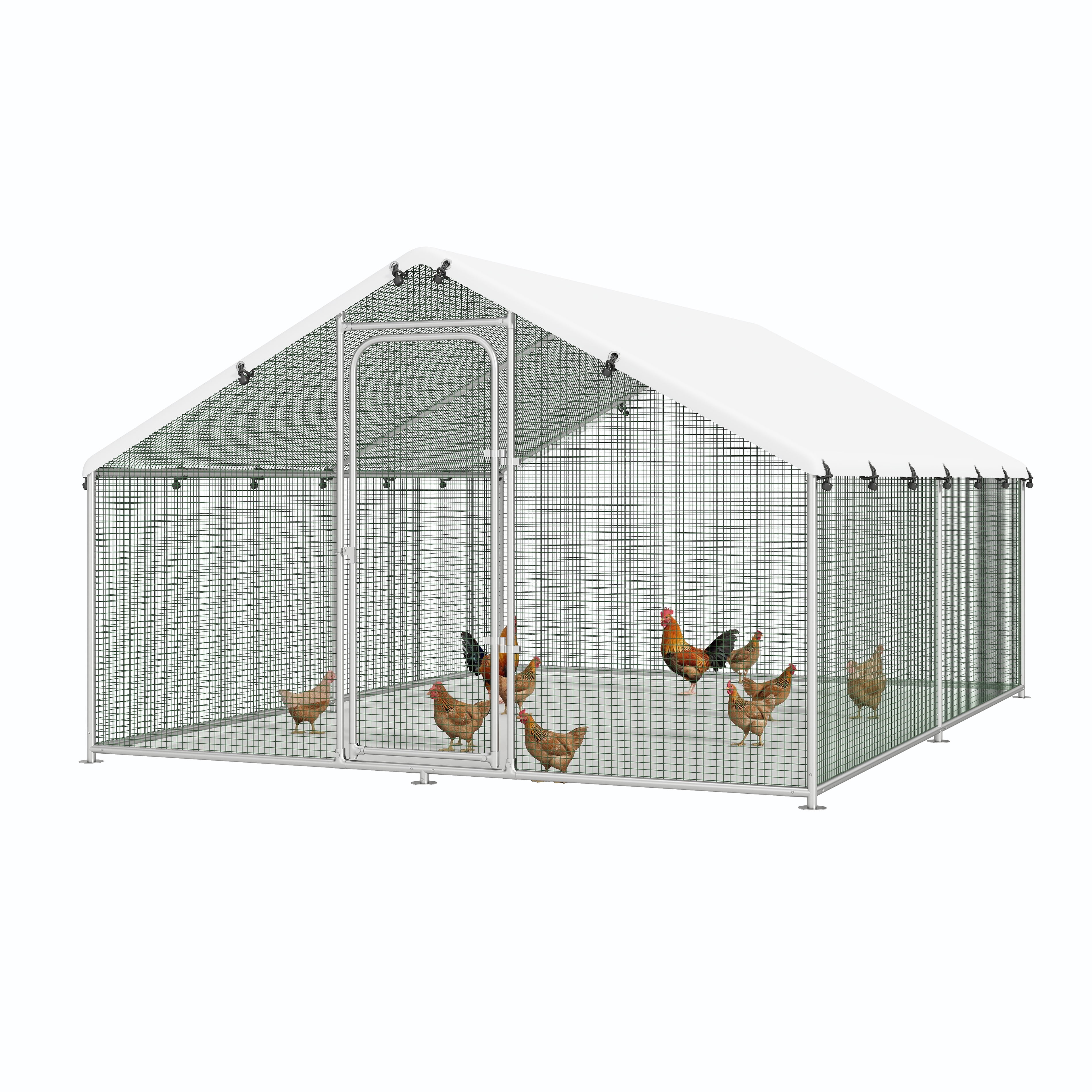 YOKWOK Large Metal Chicken Coop Walk-in Poultry Cage Hen Run House with ...