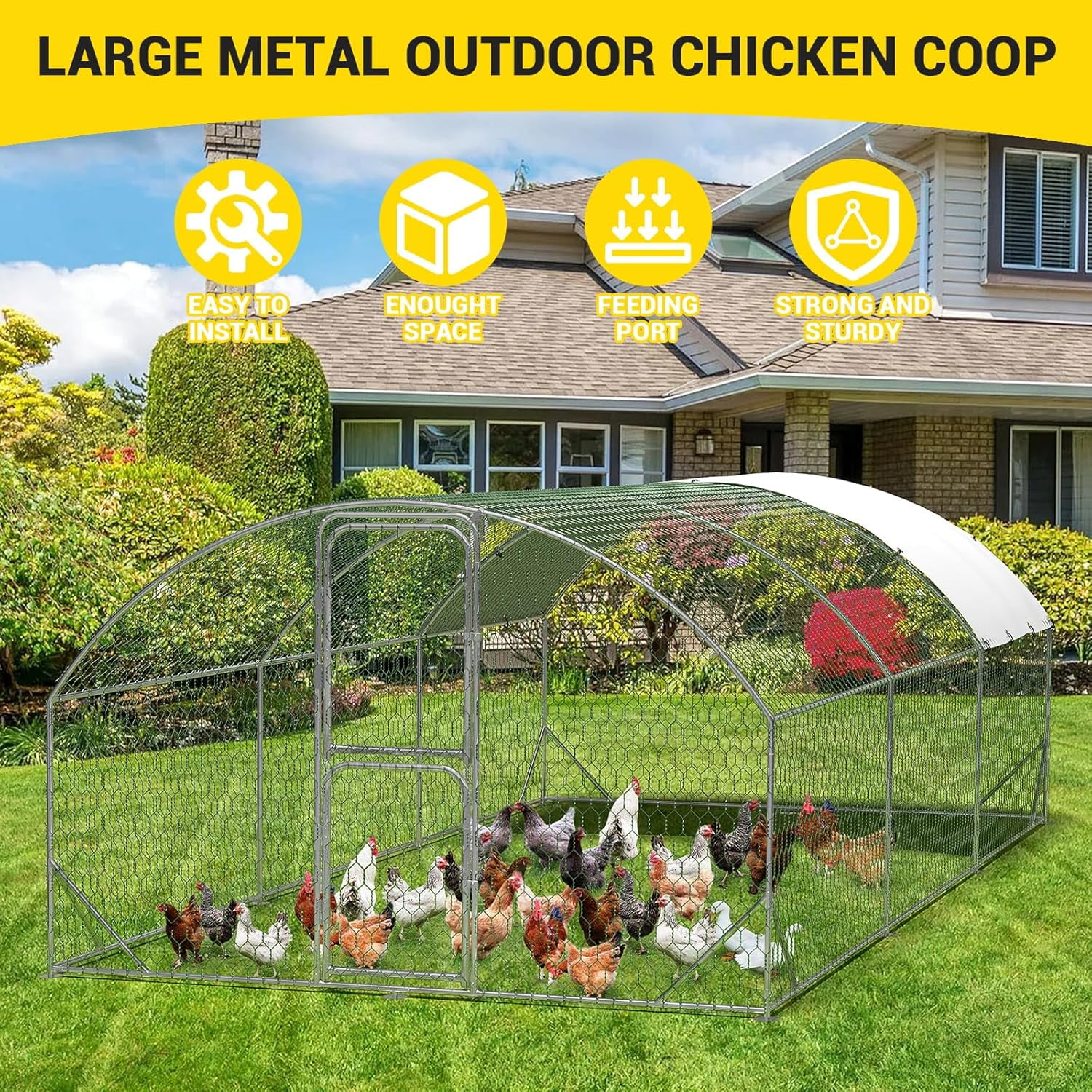 Large Metal Chicken Coop, Walk-in Poultry Cage, Large Chicken Run with ...