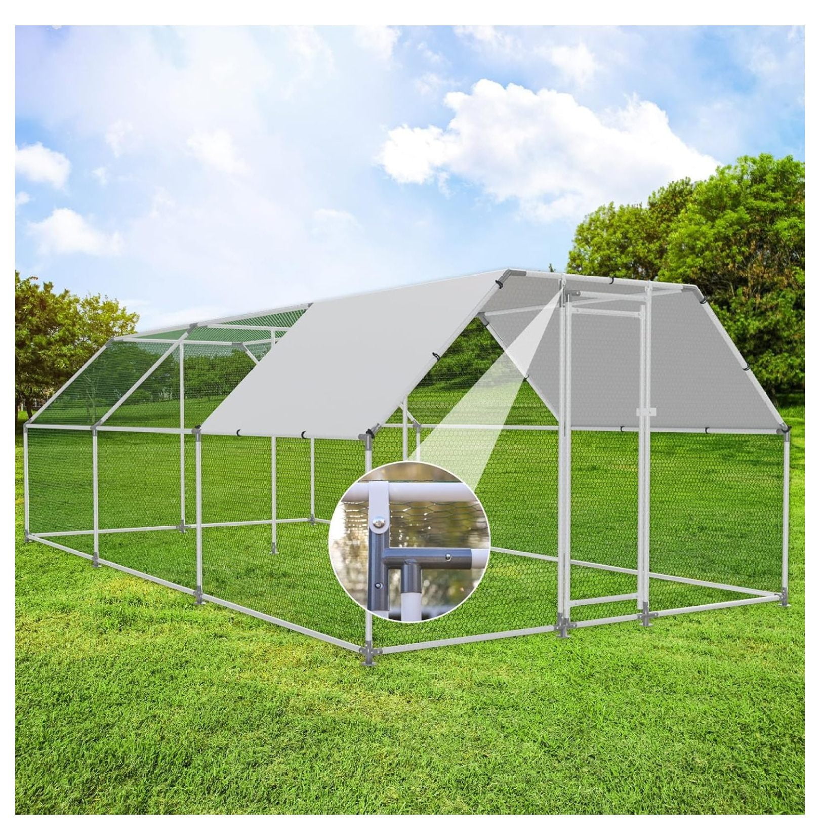 Duck Coop MEETWARM Large Metal Chicken Coop Run, Walk-in Poultry Cage ...