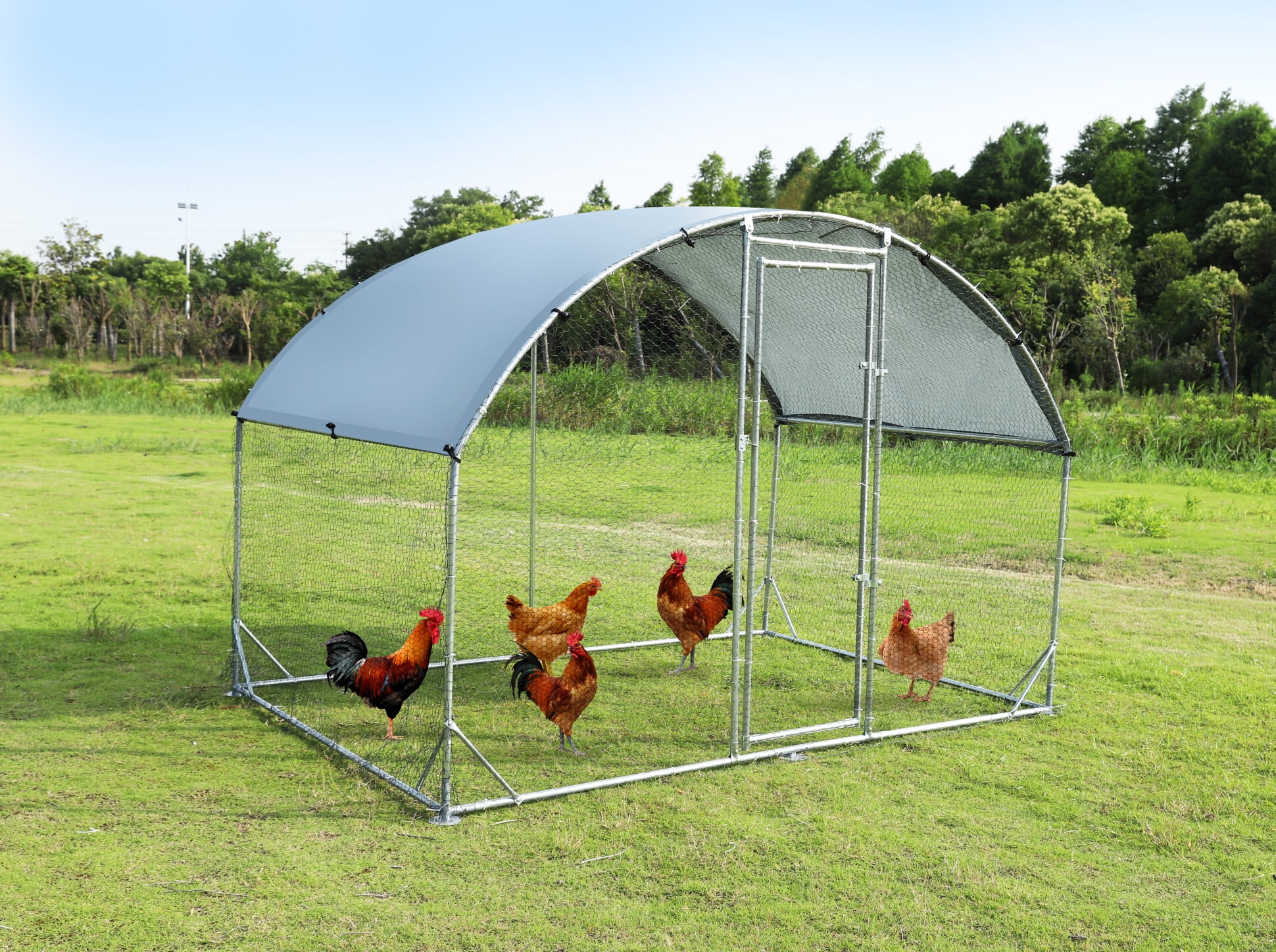 Large Metal Chicken Coop with Waterproof & Anti-UV Cover, Walk-in ...