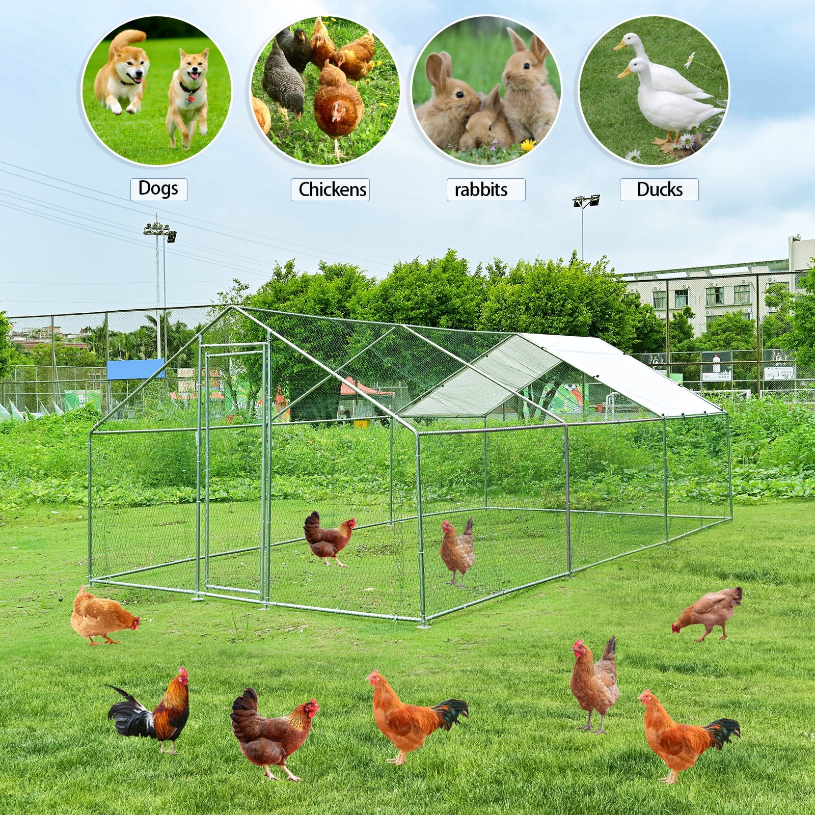 Large Metal Chicken Run, Chicken Coop with Lockable Door Spire Shape ...