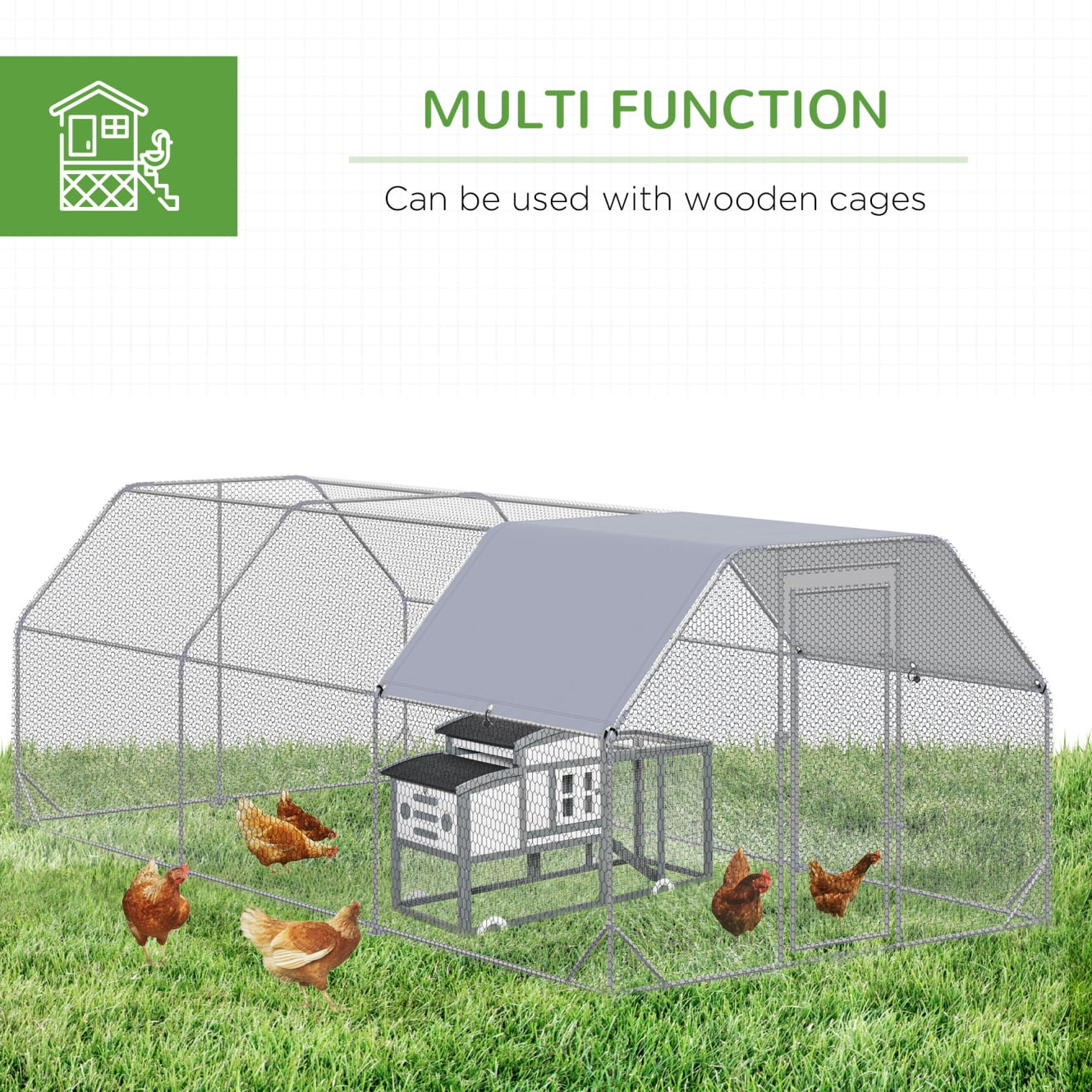 Large Metal Chicken Coop with Waterproof Shady Roof, Multifunction Pet ...