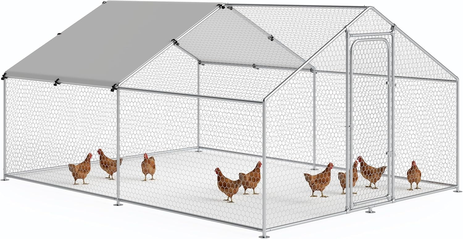 Large Metal Chicken Coop with Waterproof and UV-Resistant Cover,Chicken ...