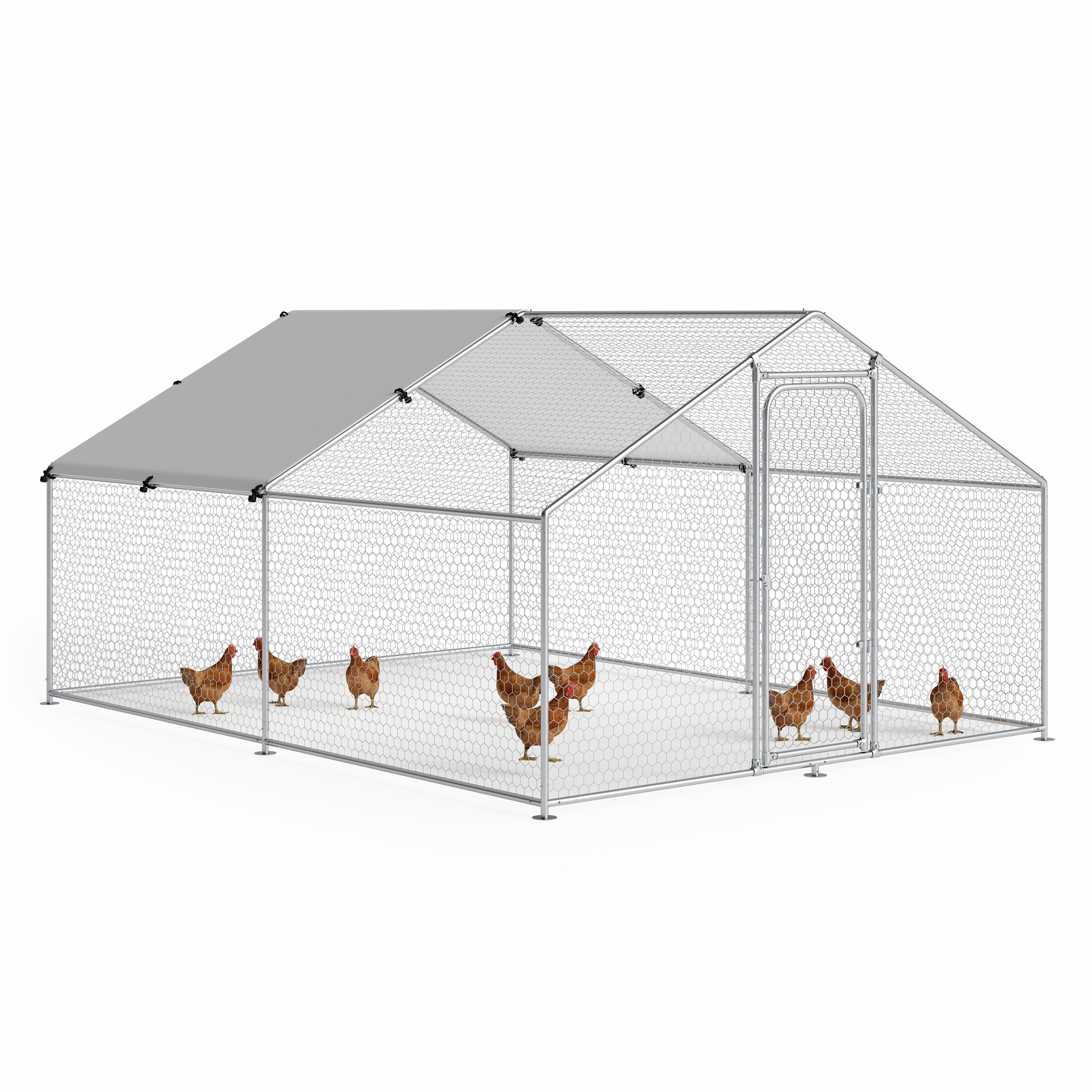 YOKWOK Large Metal Chicken Coop with Waterproof and UV-Resistant Cover ...