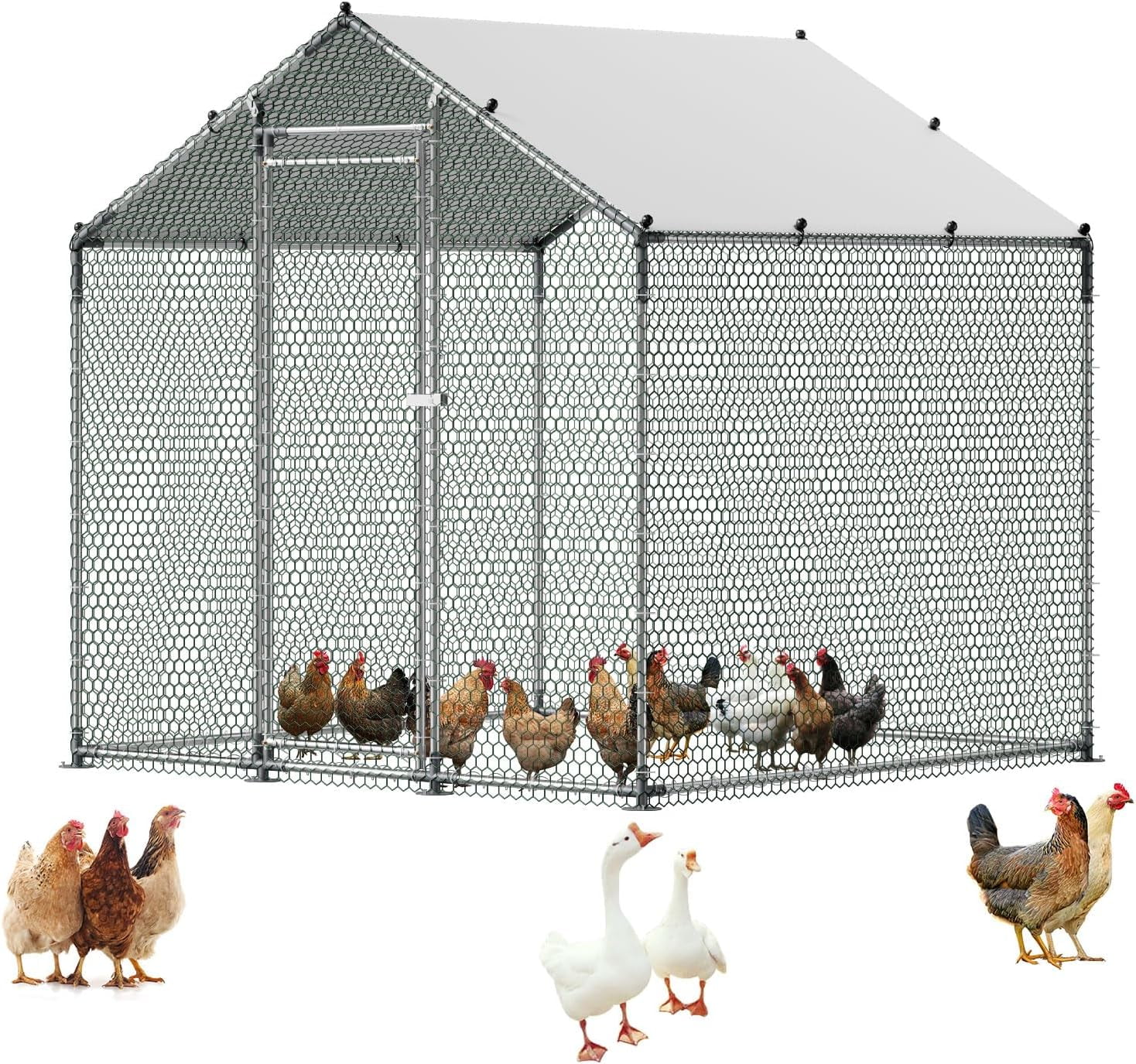 Large Metal Chicken Coop ft Walk in Chicken Runs for Yards with Cover ...