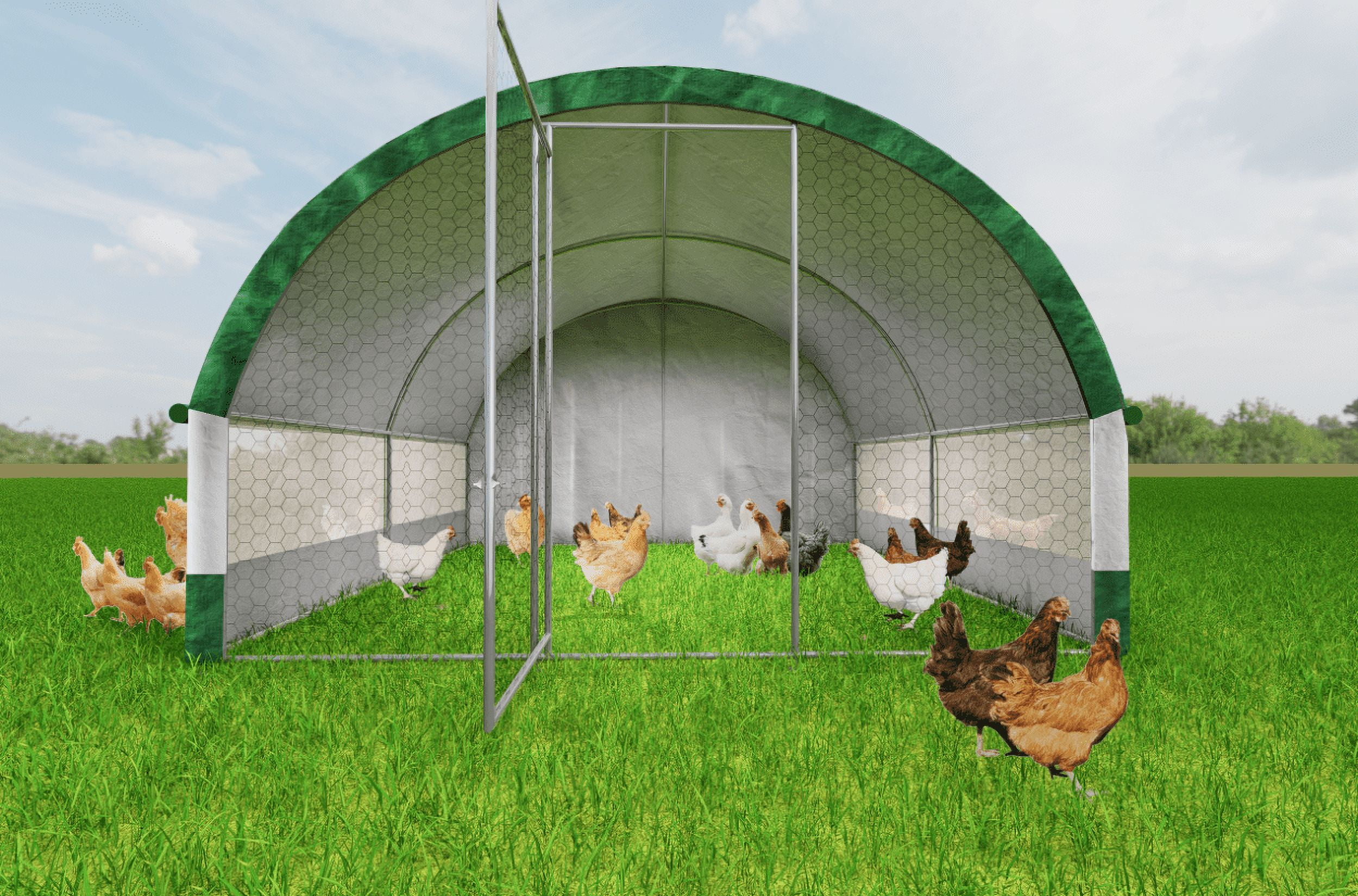 Large Metal Chicken Coop with Dome Walk-In Run, PE Covered Outdoor ...