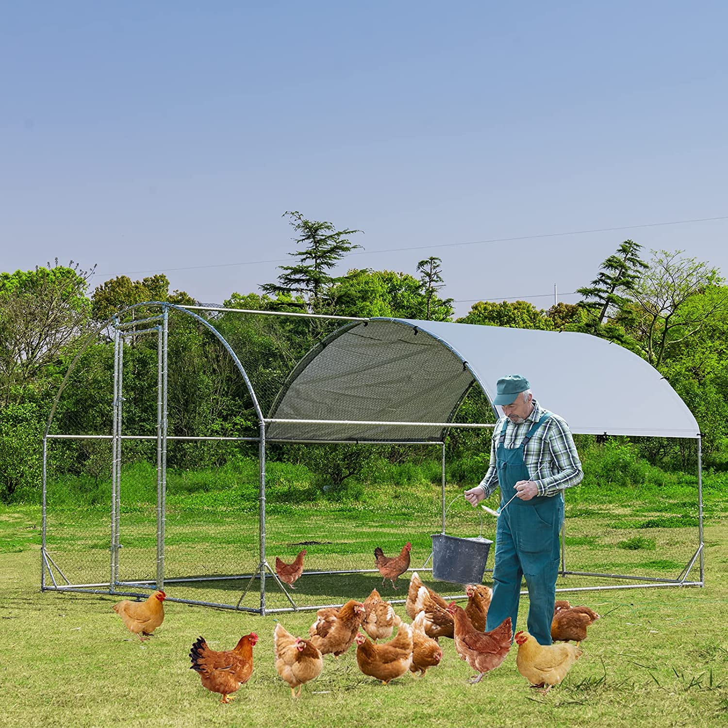 Large Metal Chicken Coop, Outdoor Poultry Cage with Waterproof Cover ...