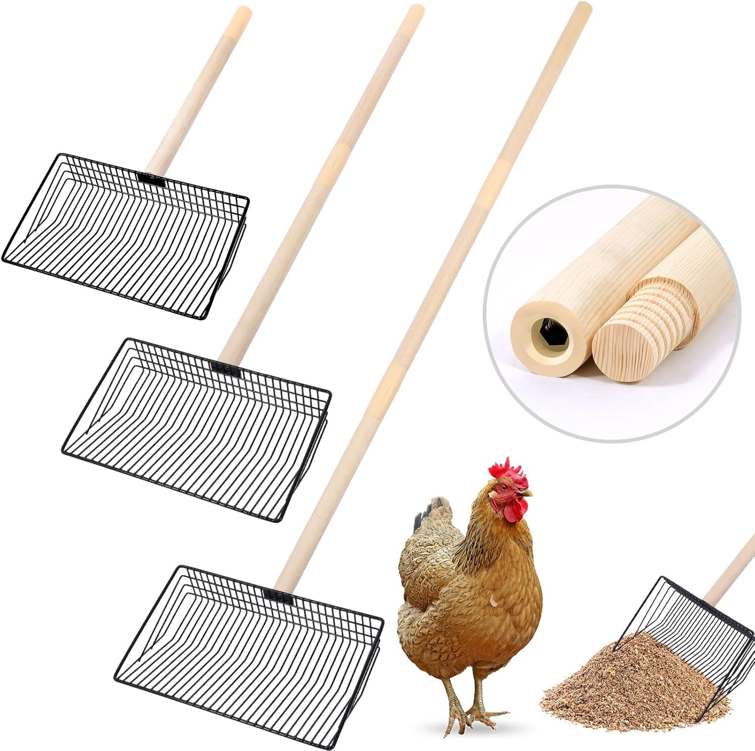 Large Metal Chicken Poop Scooper - 3-in-1 Detachable Tool (20 to 42 ...