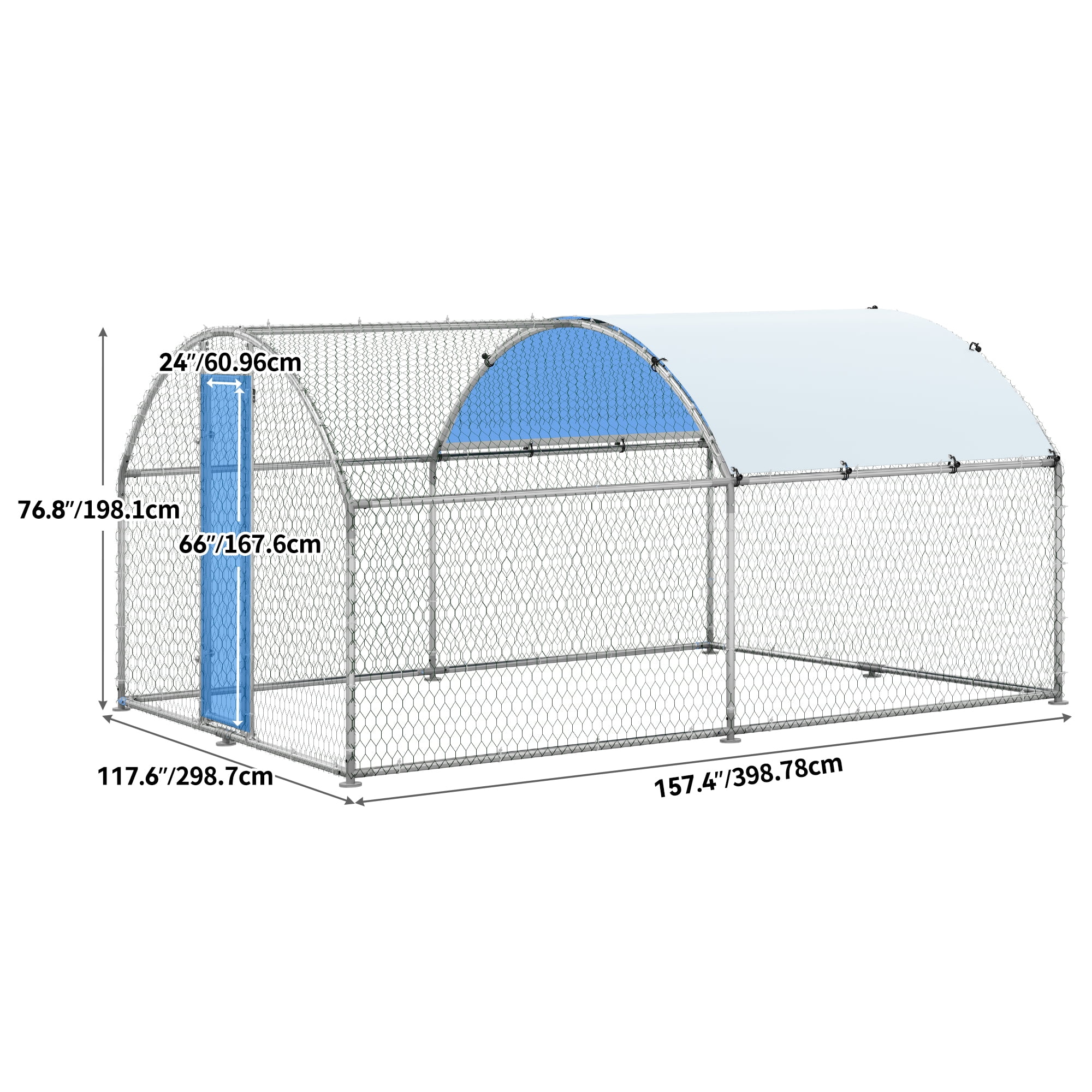 Large Metal Dome Roof Chicken Coop, Walk-in Poultry Cage Chicken Run ...