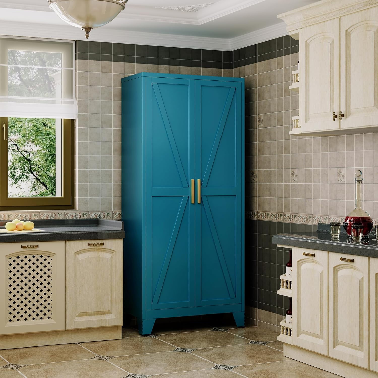 Large Metal Kitchen Pantry Cabinet with Adjustable Shelves ...