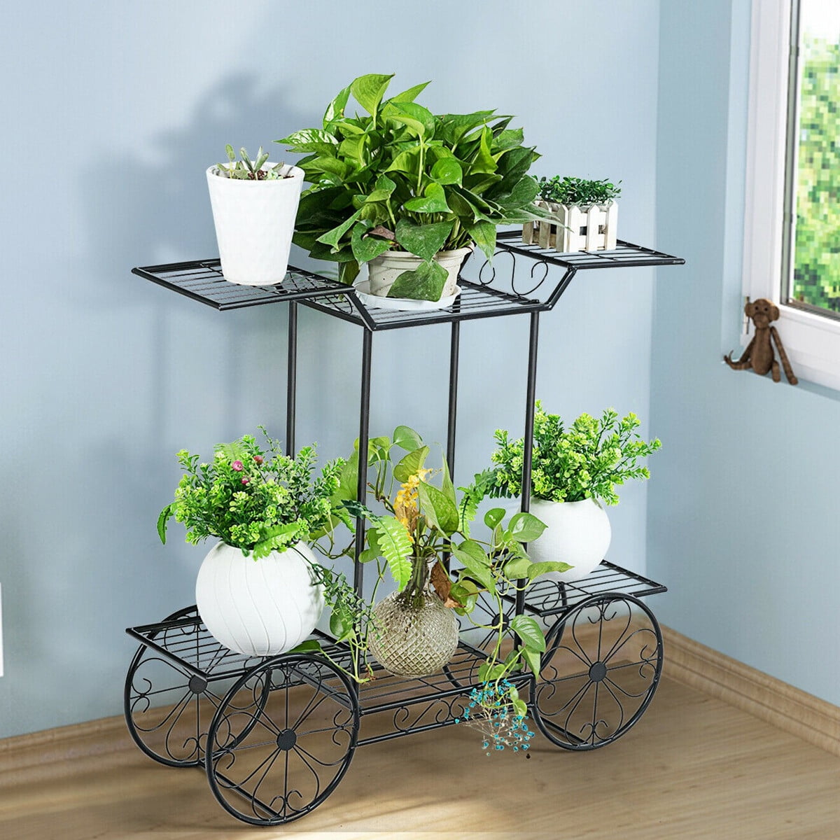 Large Metal Plant Stand Indoor 6 Tier Garden Cart Plant Holder Wrought ...
