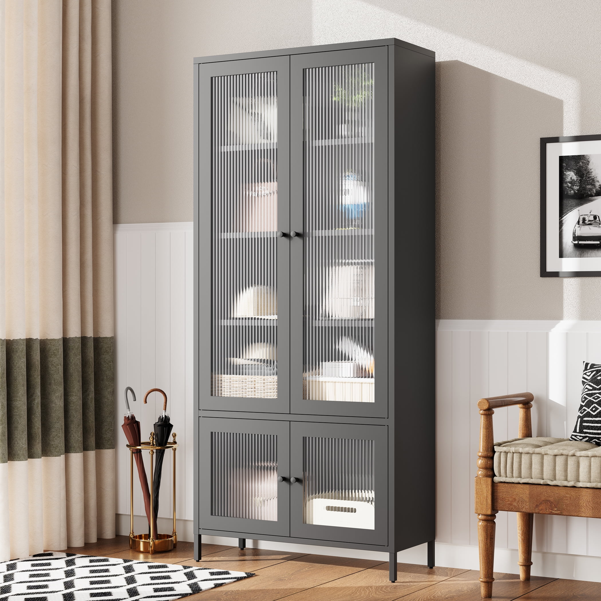 Large Metal Storage Cabinet Display Cabinet with 4 Glass Doors 5 ...