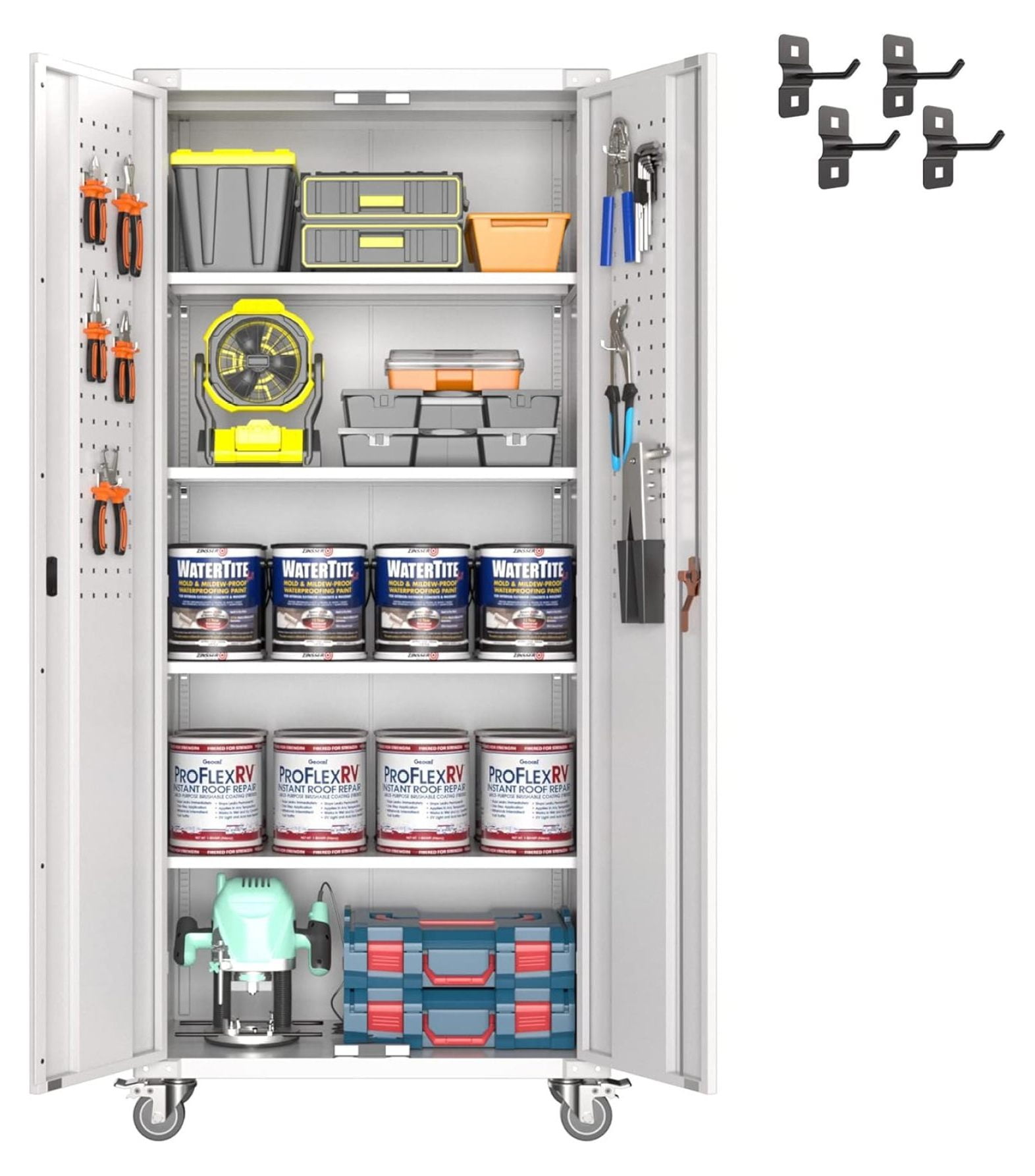 Large Metal Storage Cabinet with Pegboard and Wheels,72" Lockable Steel ...