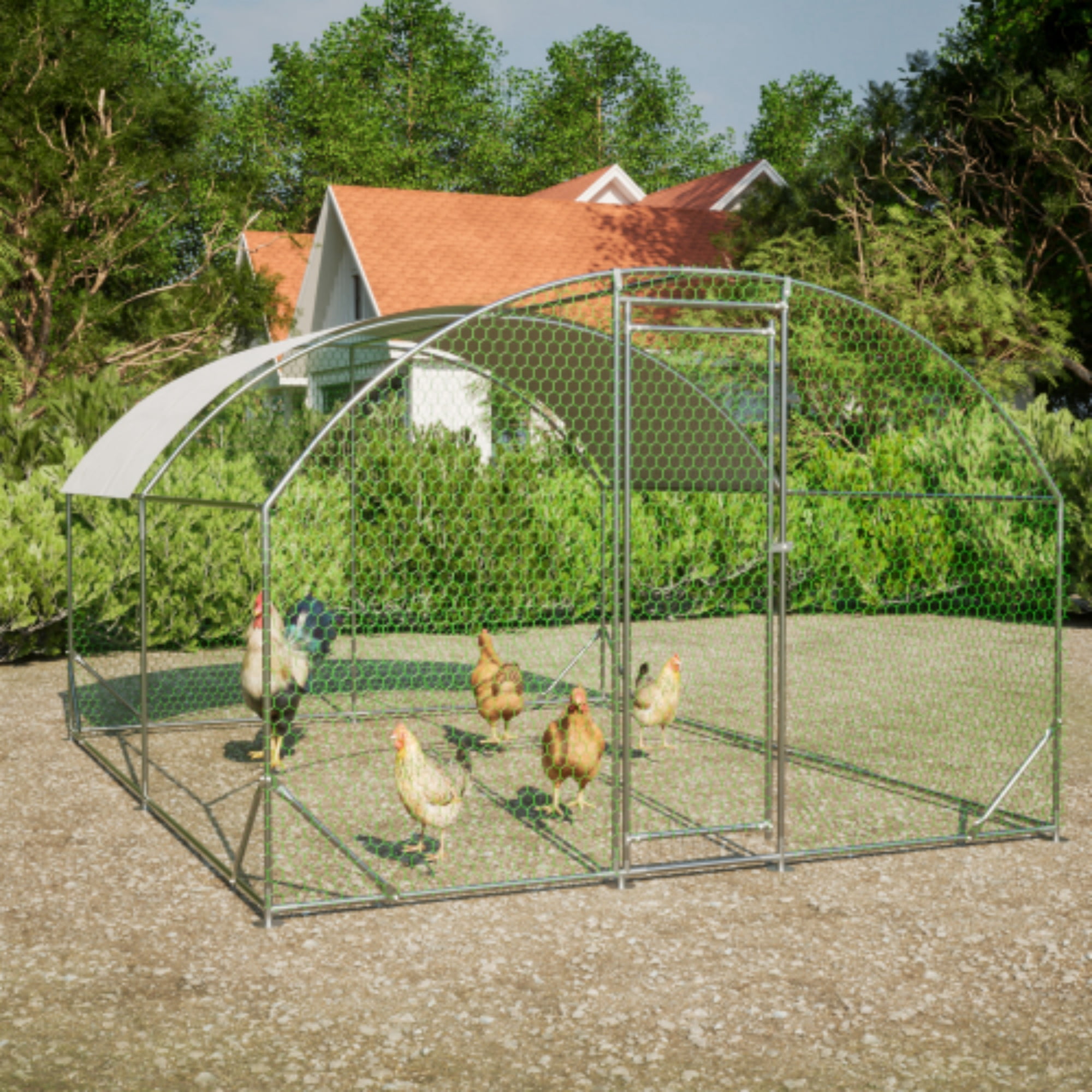 Large Metal Walk-in Chicken Coop with Waterproof Anti-UV Cover, 3x9ft ...