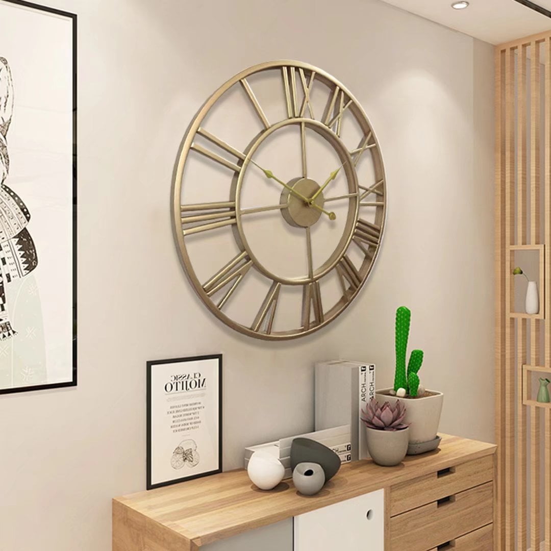 "24"" Large Metal Wall Clock, Steampunk Gold, Decorative Analog for ...
