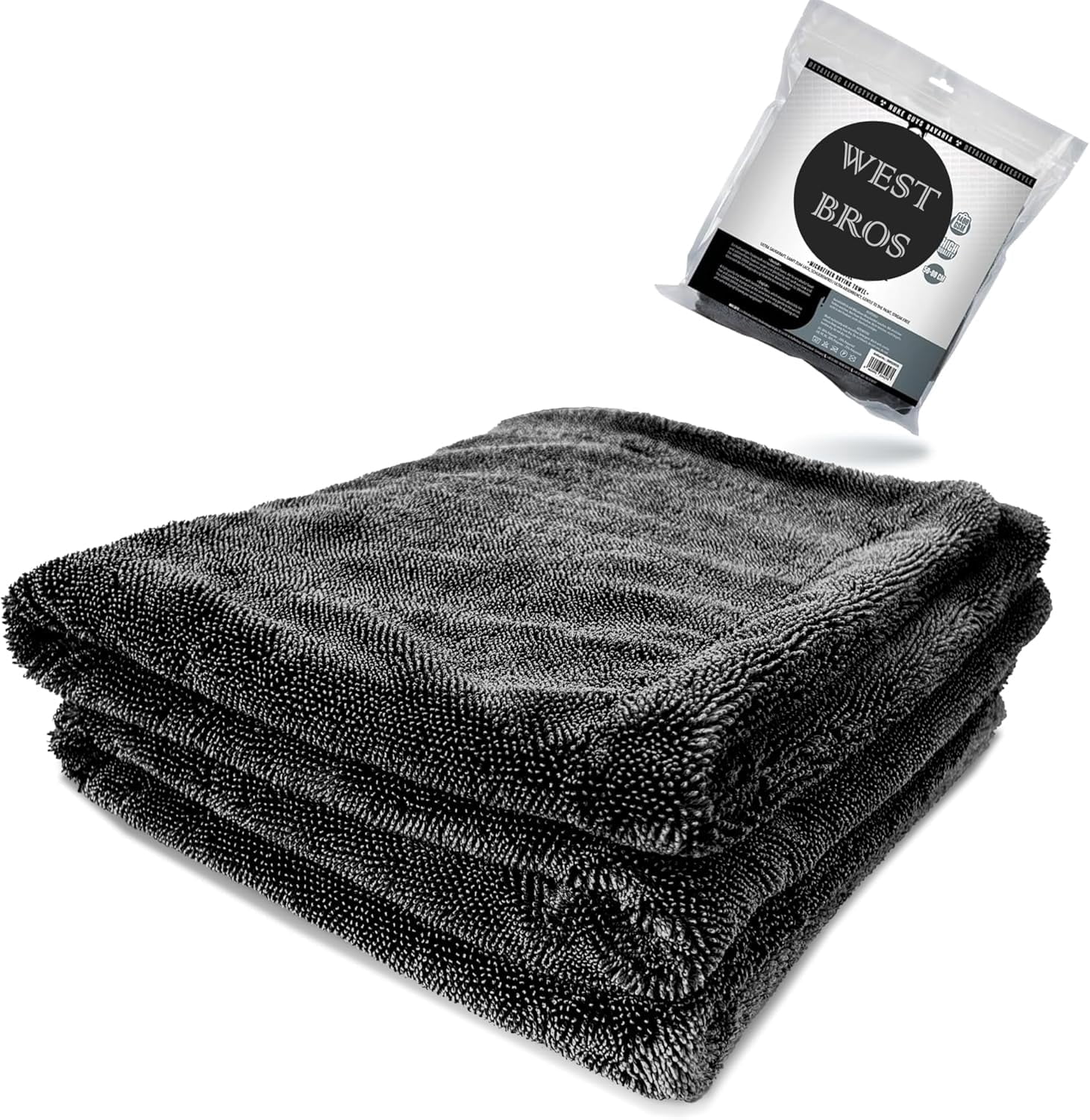 WEST BROS, Car Drying Towel, 1300 GSM Double Twist Pile, 20x26" Gray ...