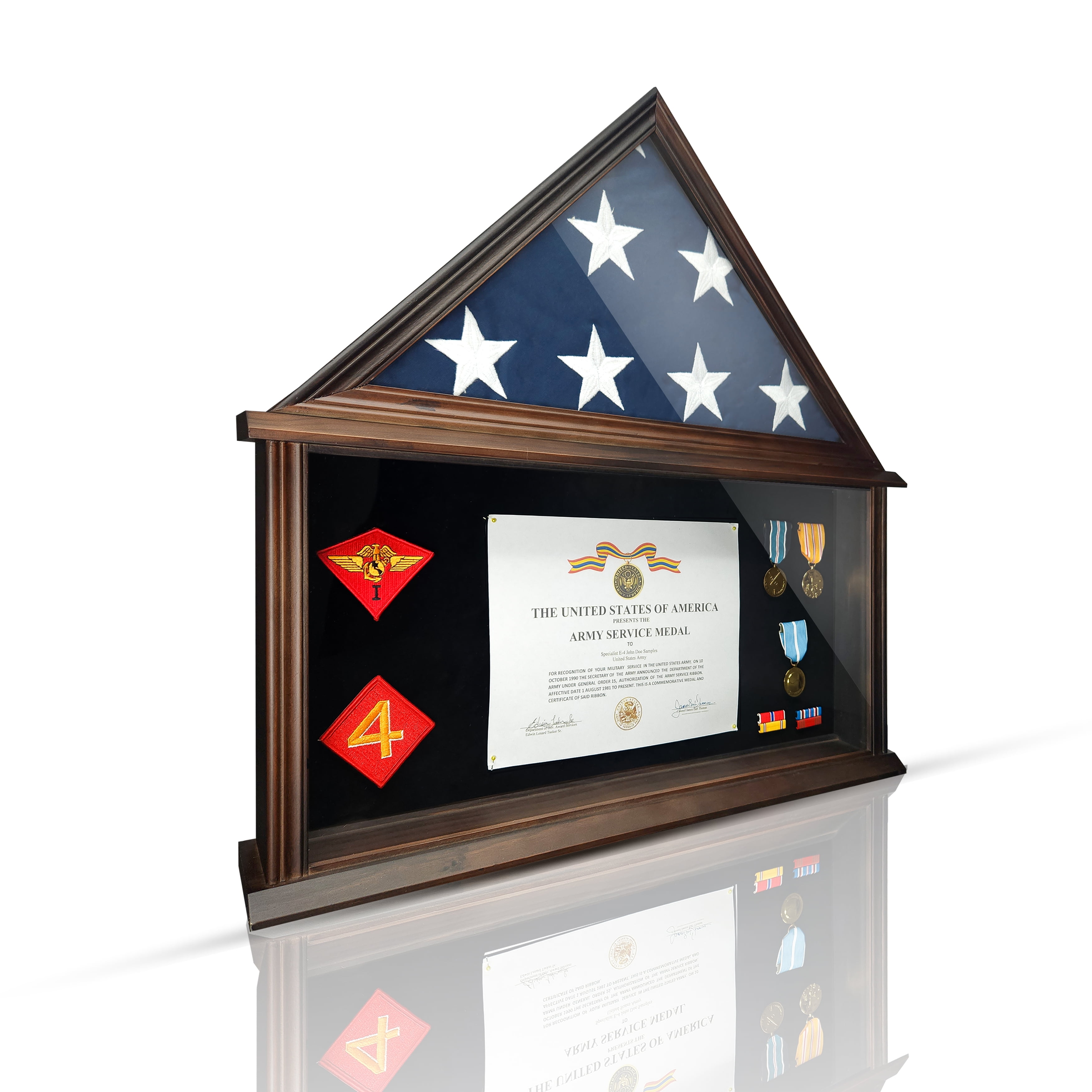 Large Military Shadow Box Display Case for 5x9.5’ Flag, Certificate ...