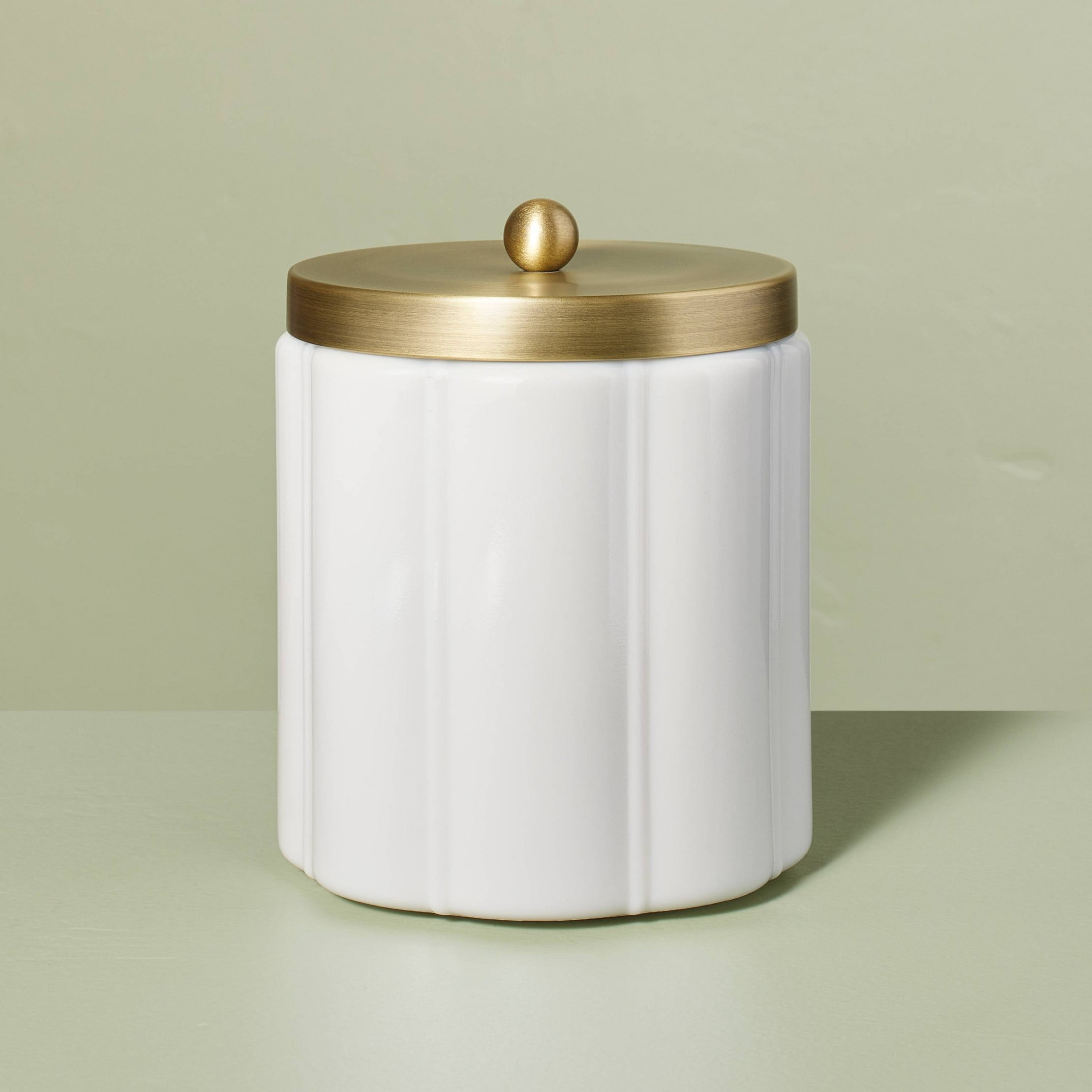 Large Milk Glass Bath Canister with Metal Lid Brass Finish: Farmhouse ...