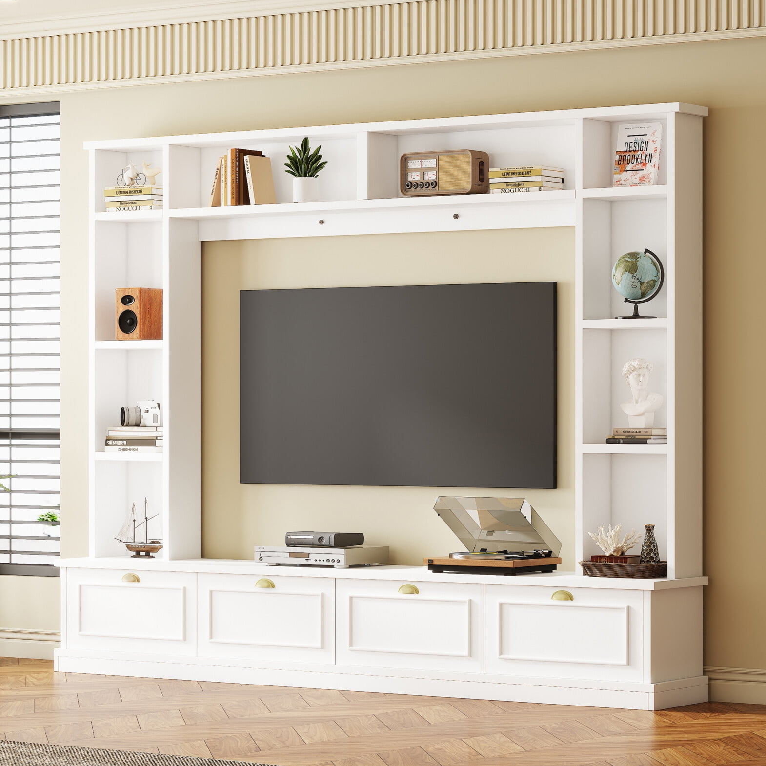 Large Minimalist TV Stand, Modern TV Cabinet with Shelves and Storage ...
