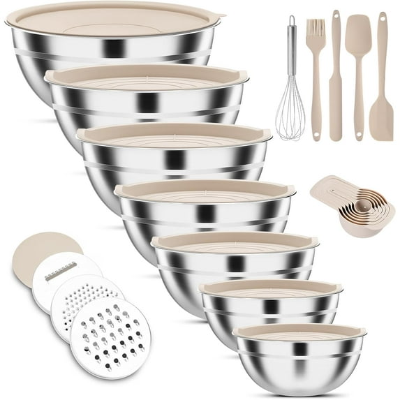 Large Mixing Bowls with Lids Set, 7 PCS Stainless Steel Mixing Bowls ...