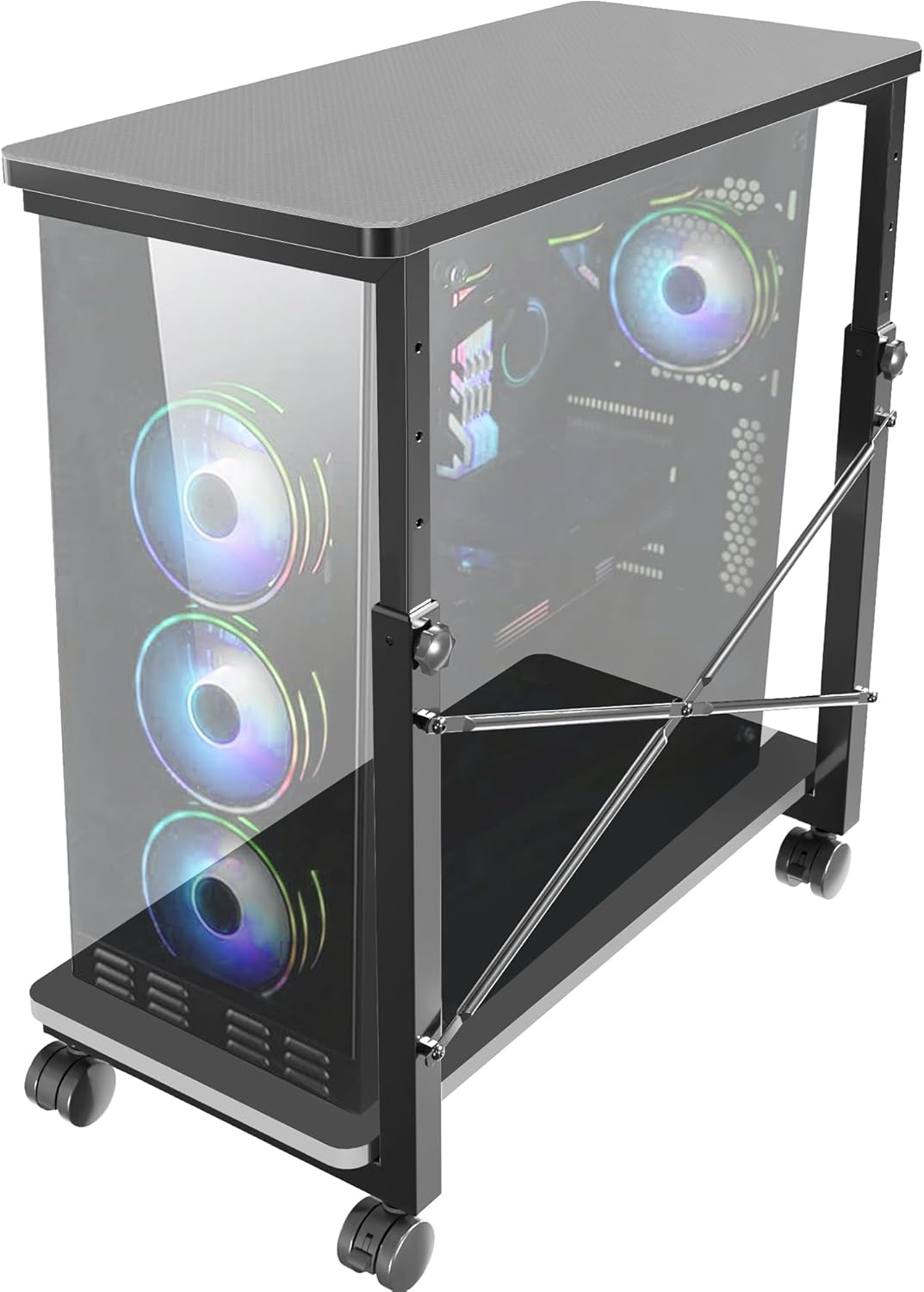 Large Mobile Adjustable PC Cart, Premium CPU Computer Tower Storage, Rolling Floor Stand ...