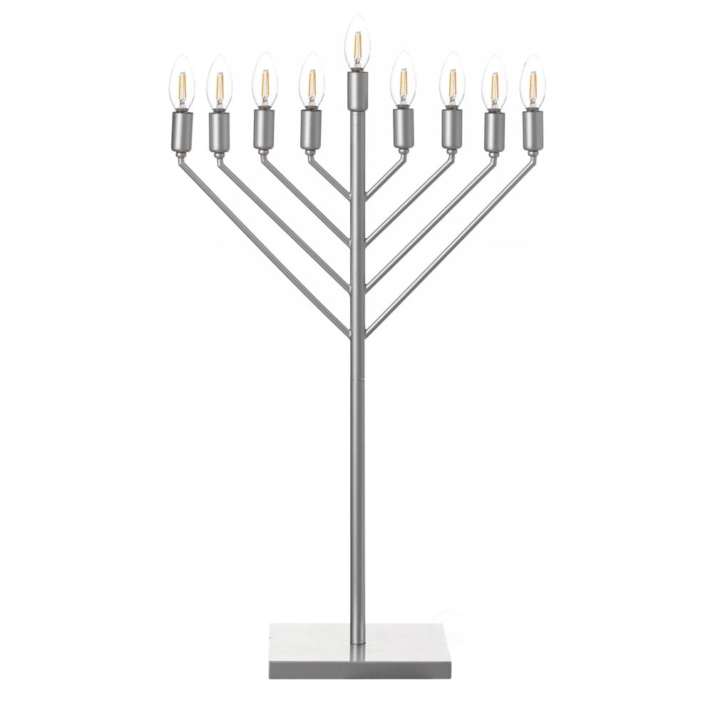 Large Modern Antique Silver Nine Branch Electric Chabad Style Hanukkah ...