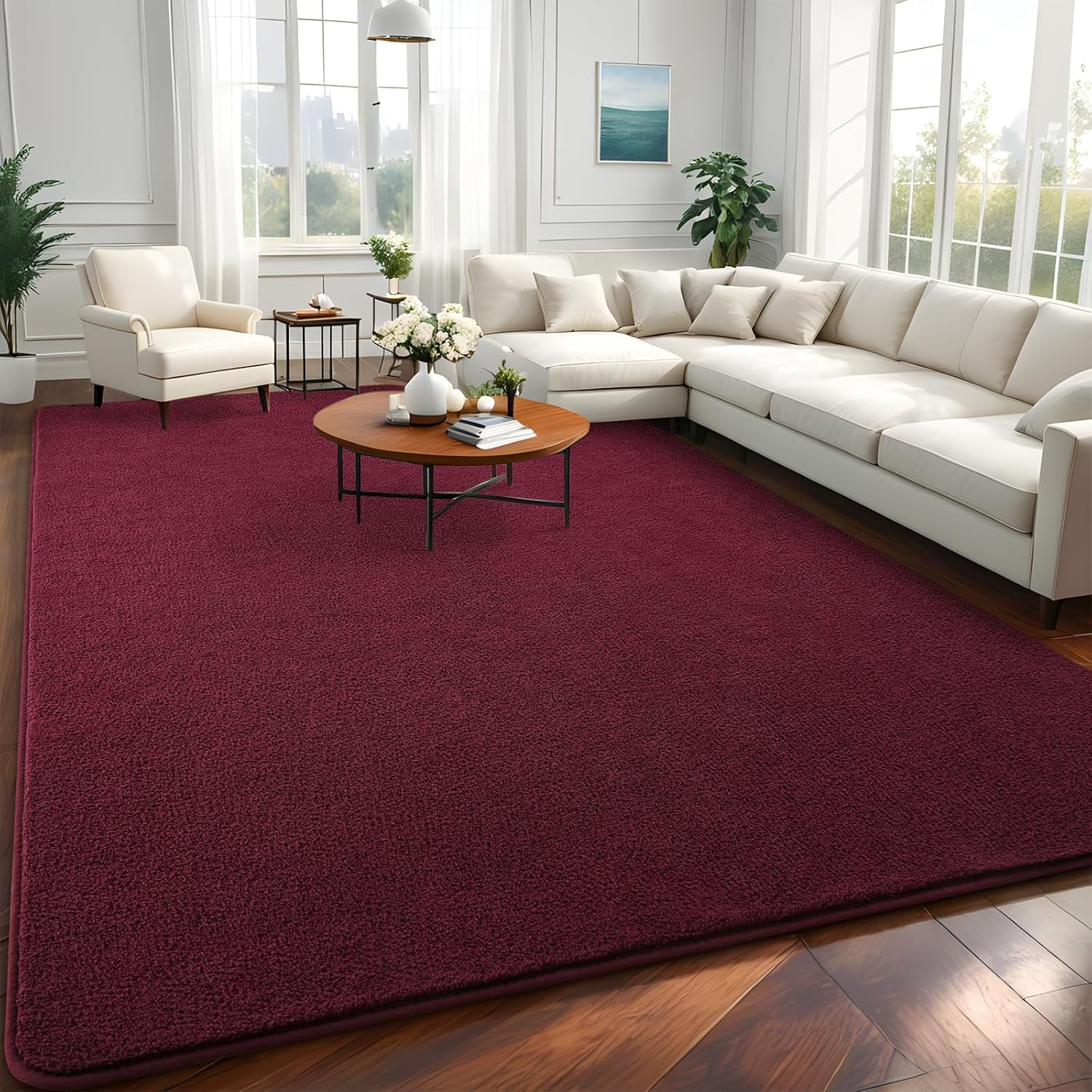 Large Modern Area Rugs for Bedroom Livng Room, 5x7 Feet Wine Red Memory ...