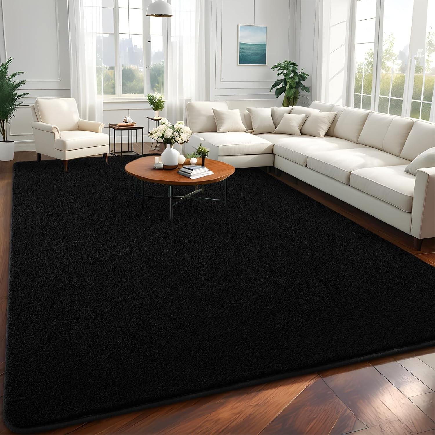 Large Modern Area Rugs for Bedroom Livng Room, 6x9 Feet Black Memory ...