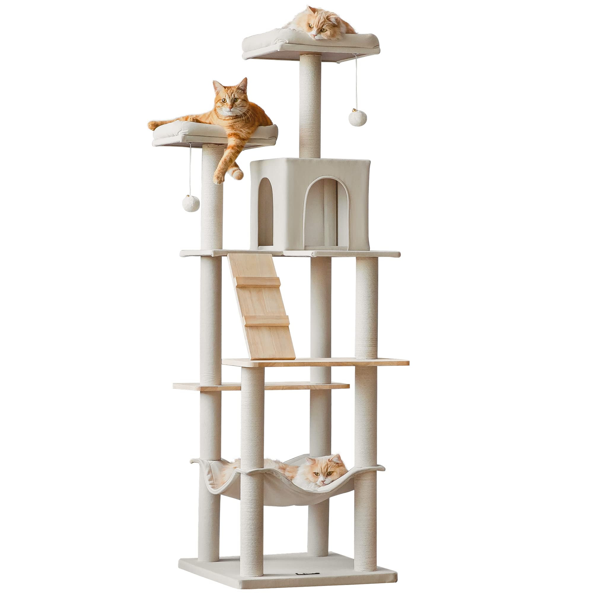 Large Modern Cat Tree for Indoor Cats, 70.1-Inch Wood Cat Tower with ...