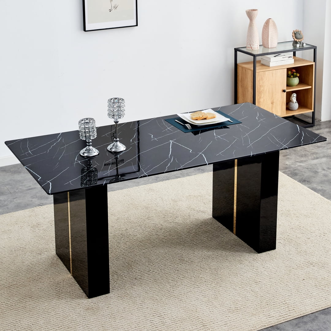 Large Modern Dining Table, Black Patterned Top Conference Table with ...