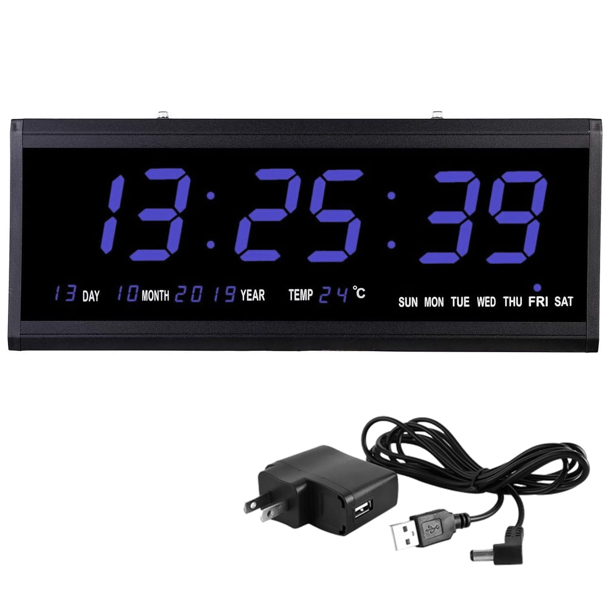 Large Modern LED Digital Wall Clock Date Temperature 24 Or 12 Hour ...
