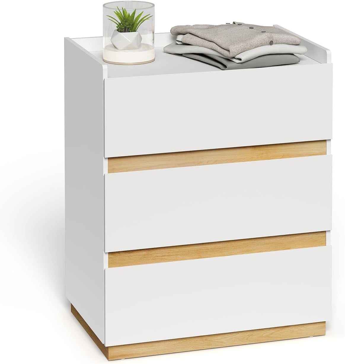 Large Modern Nightstand White Bedside Table, 3 Drawer Dresser Wood ...