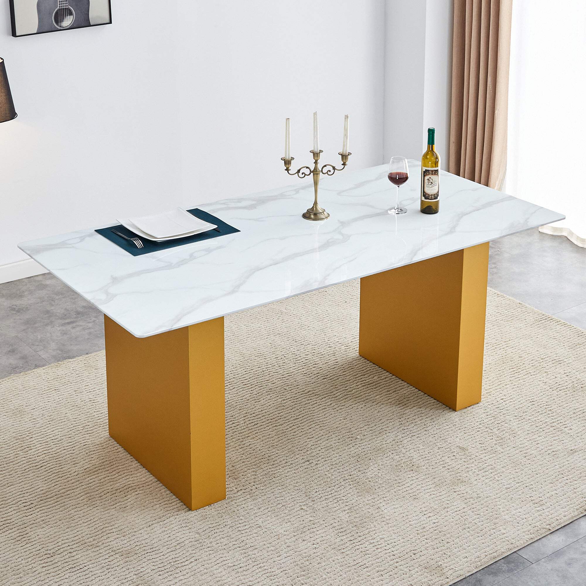 Large Modern Rectangular Table With 0.4 Inch Patterned Tabletop And ...