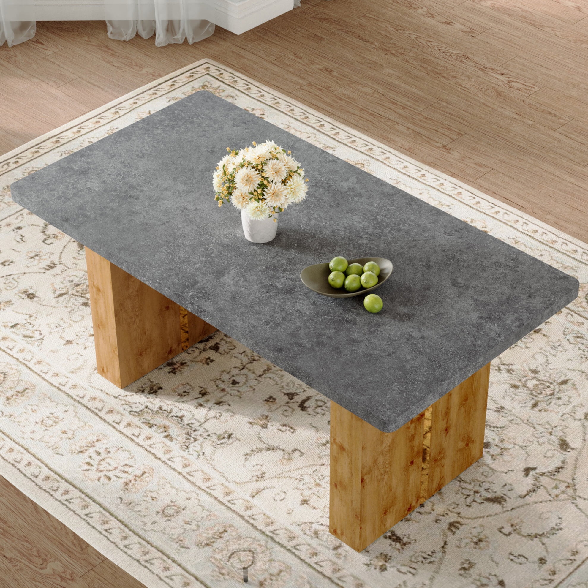 Large Modern Rectangular Table, Cement-Grey Patterned Top Dining Table ...