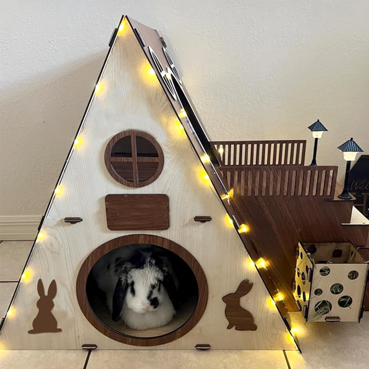 Large Modern Wooden Rabbit Castle House Hutch Bunny Hideout Indoor