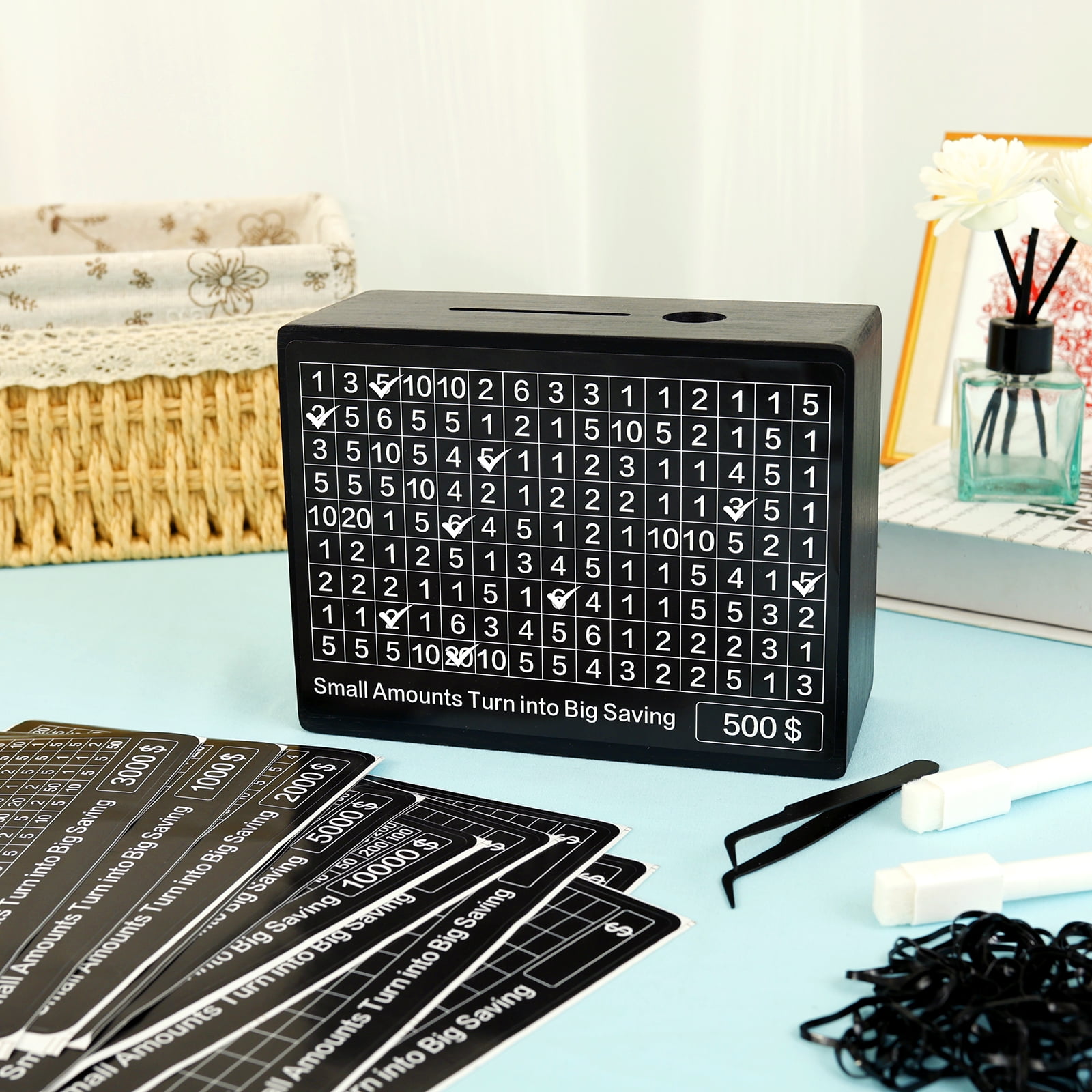 Large Money Saving Box,16.5x12.5x6.5cm,Wood Savings Challenge Box with ...