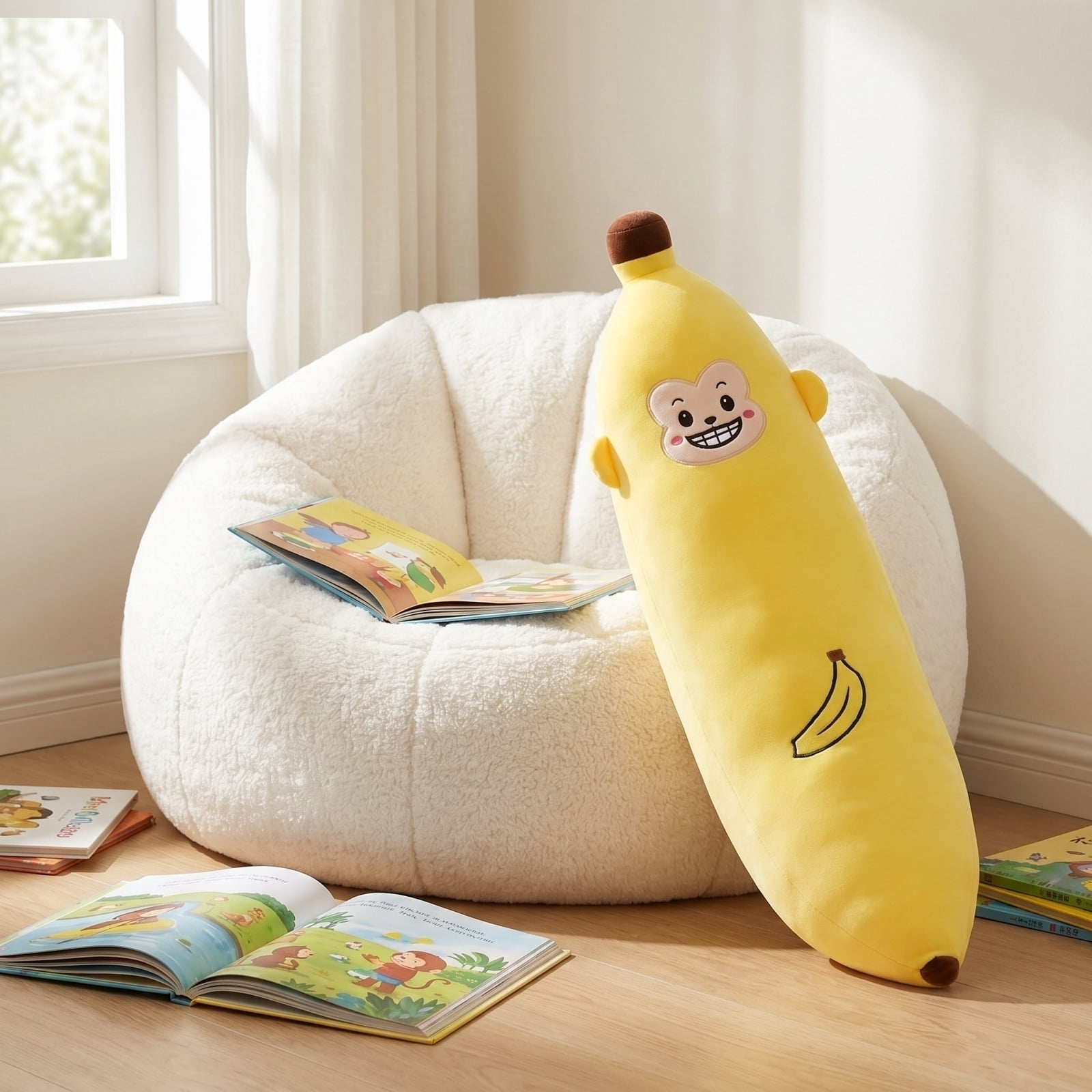 Large Monkey Face Banana Plush Toy - Soft Yellow Fruit Animal Stuffed ...