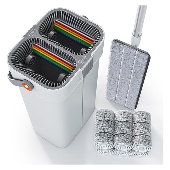 Large Mop and Bucket with Wringer Set, 7-Layer Scrapers, Flat Mop and ...